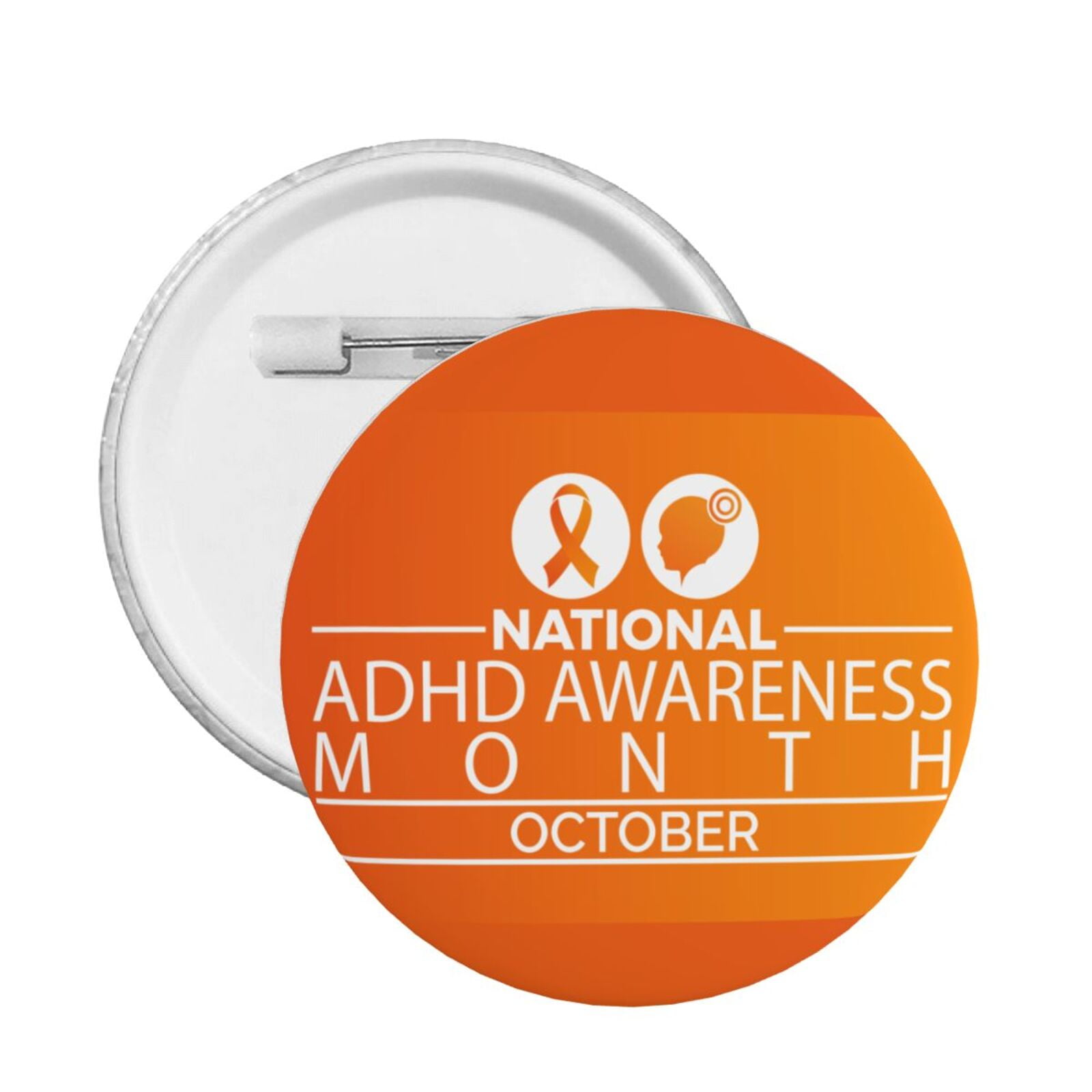 October Is Adhd Awareness Month Orange Ribbon Pin Button Badge ...