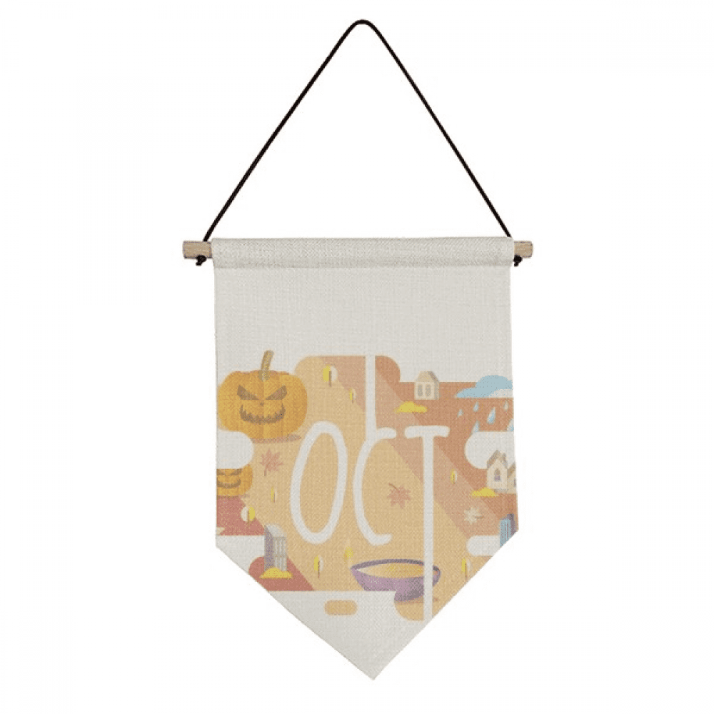 October Month Season Illustration Canvas Flag Hanging Wall Art Decor ...