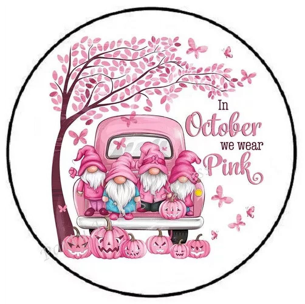 In October We Wear Pink Gnome Ribbon Sticker Party Favors Sticker ...