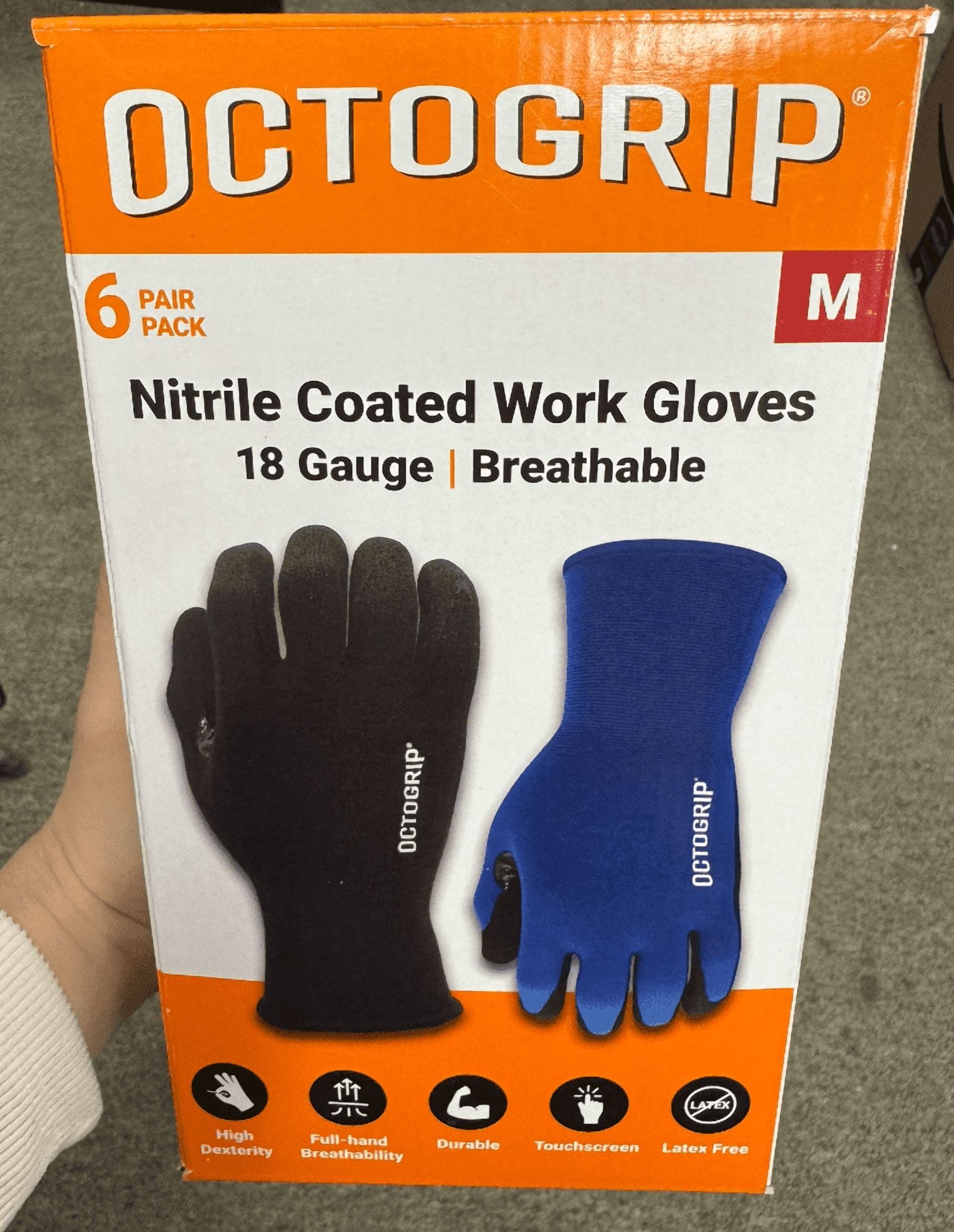 OCTOGRIP Nitrile Coated Work Gloves, 18-Gauge Liner, Durable Grip, for ...