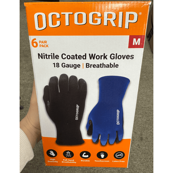 OCTOGRIP Nitrile Coated Work Gloves, 18-Gauge Liner, Durable Grip, for ...