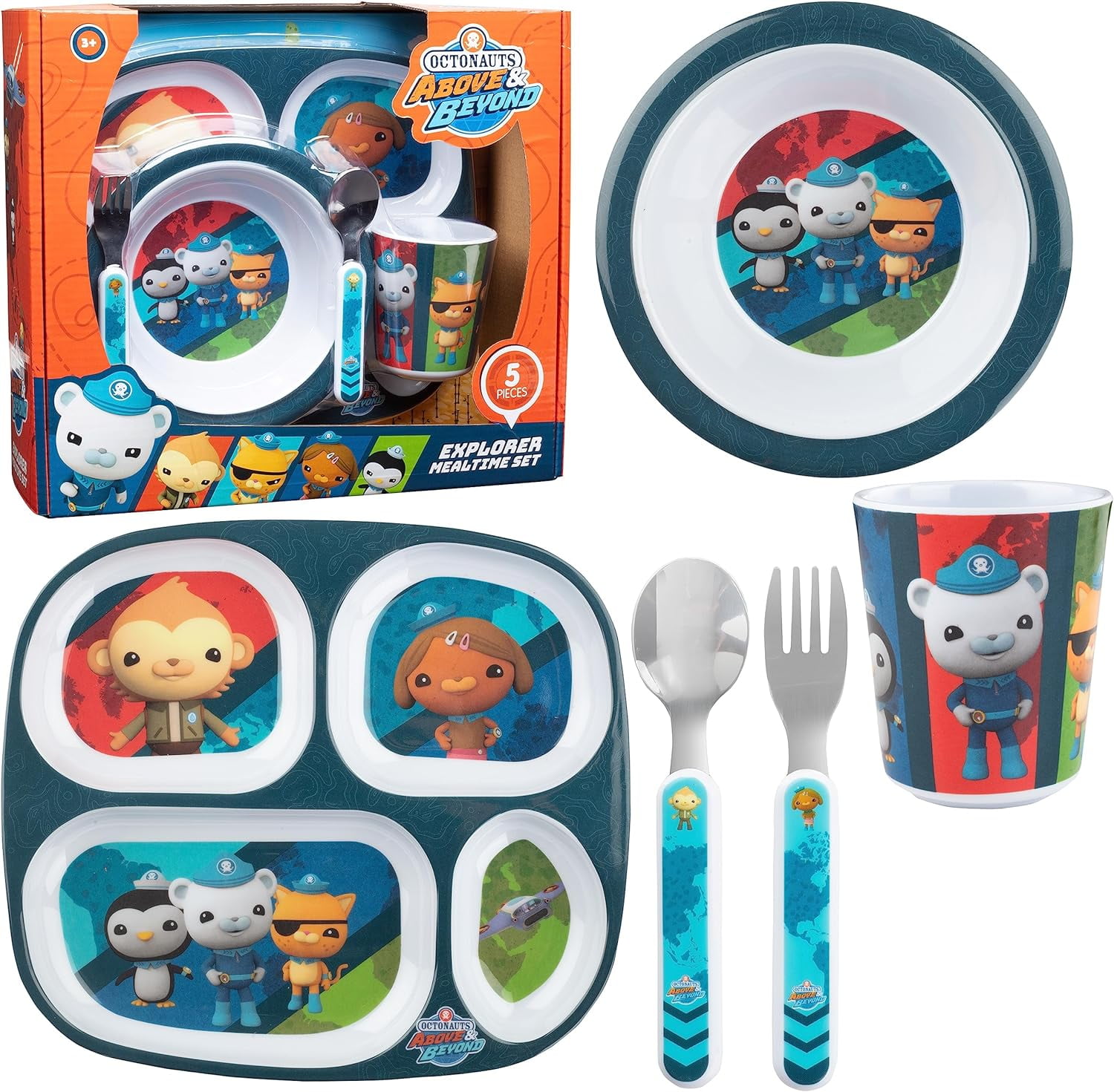 Octonauts 5 Pcs Mealtime Divided Plate Feeding Set for Kids - Explorer ...