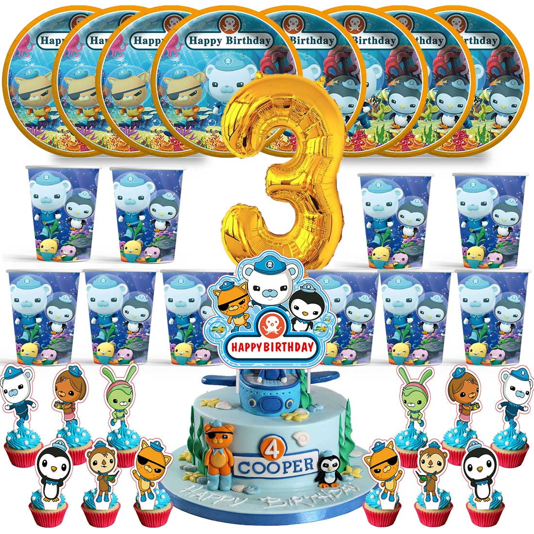Octonauts Birthday 3rd Cups Party Supplies Plates Fans Decorations Cake ...