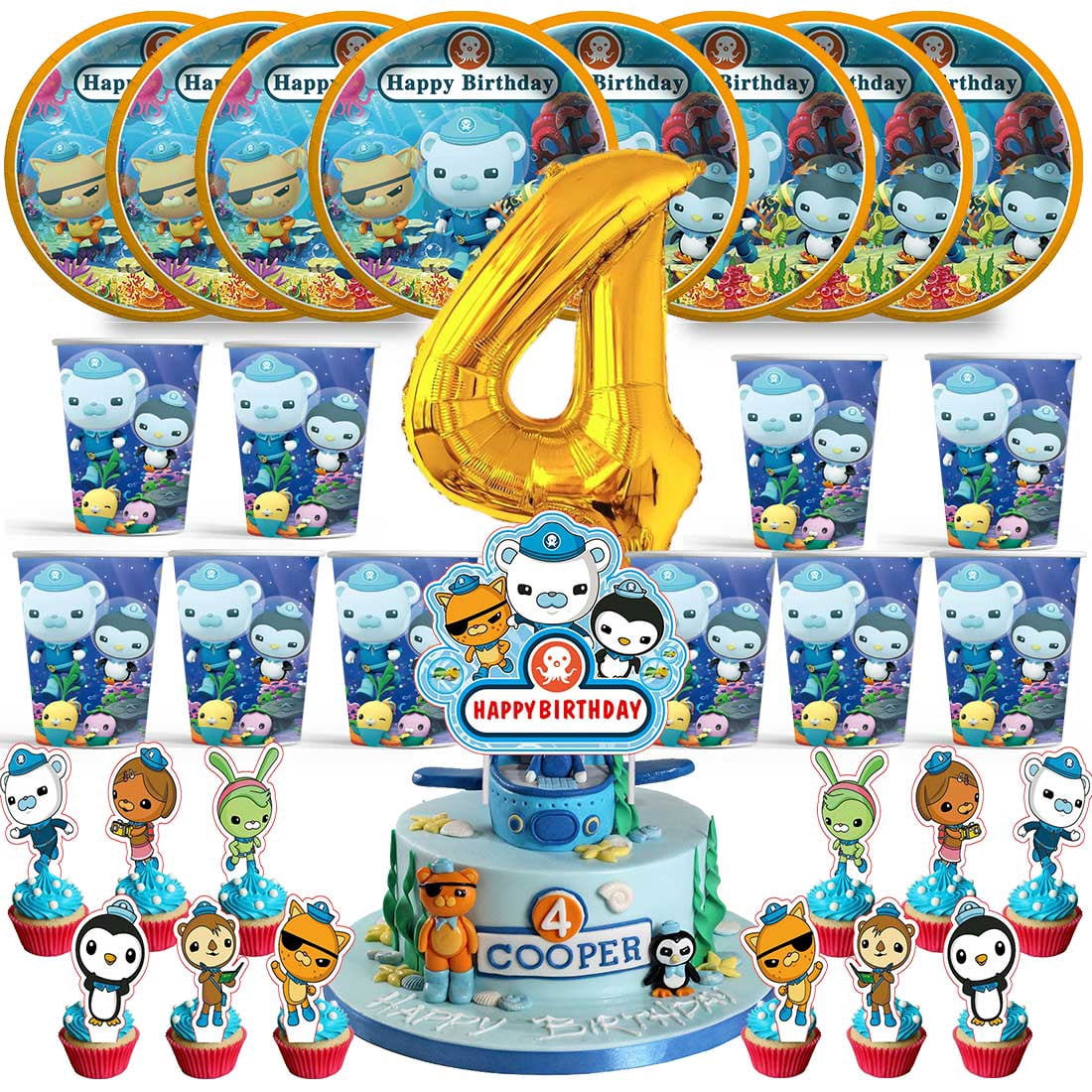 Octonauts Birthday 4th Cups Party Supplies Plates Fans Decorations Cake ...