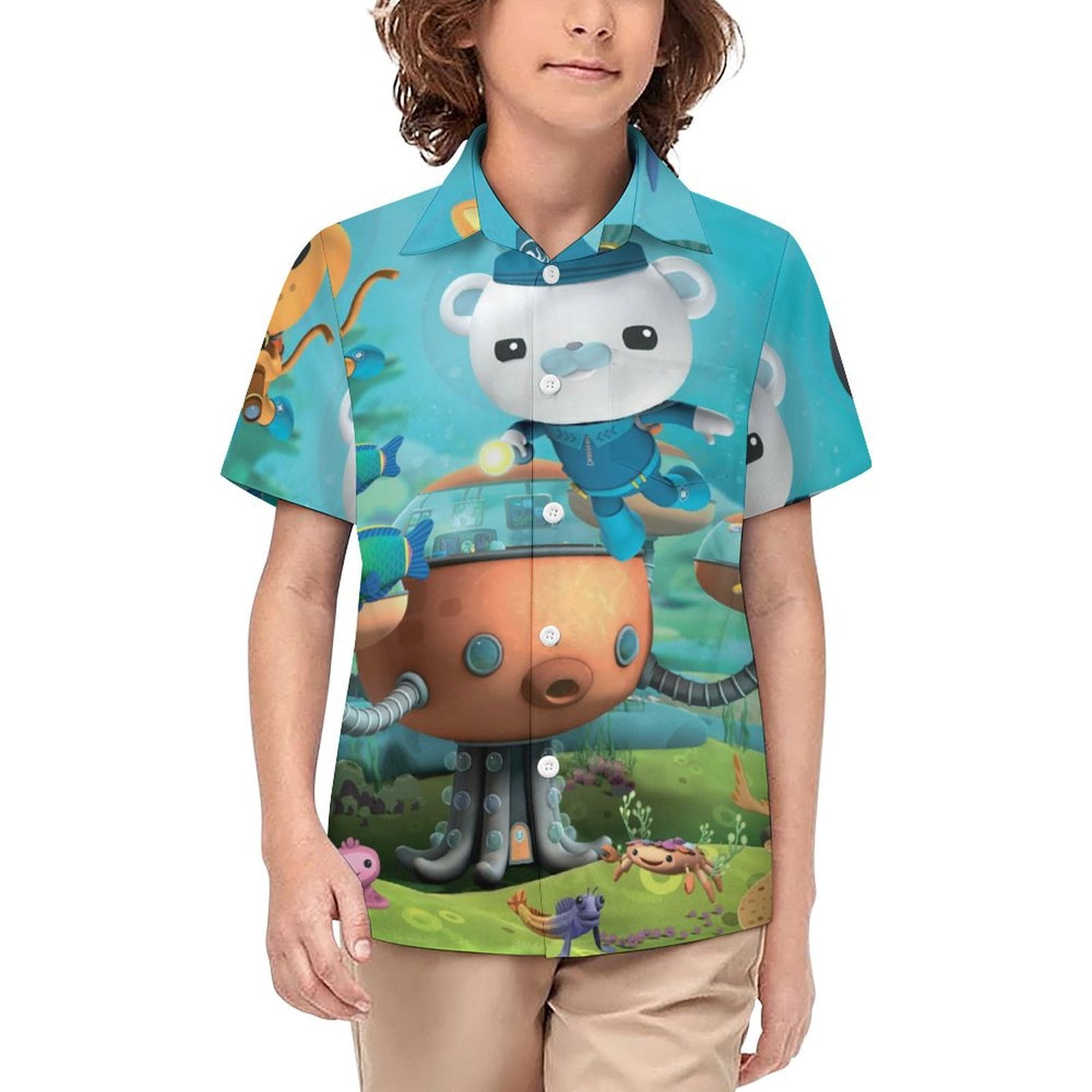 Octonauts Boy's Button Down Hawaiian Shirt Short Sleeve, Kids Summer ...