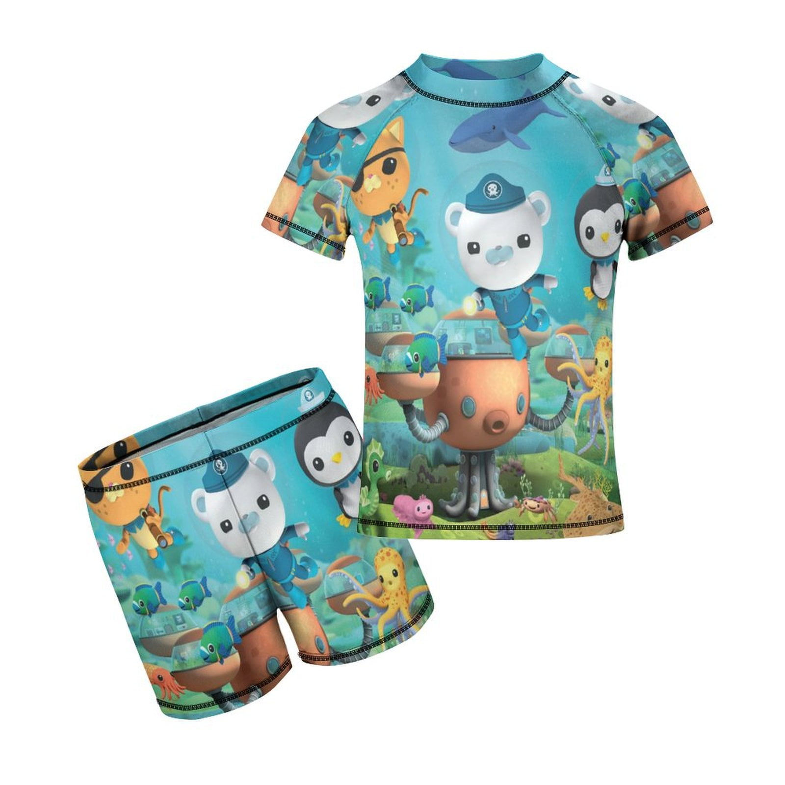 Octonauts Boys 2-Piece Swimsuit Set, Short Sleeve Rash Guard & Swim ...