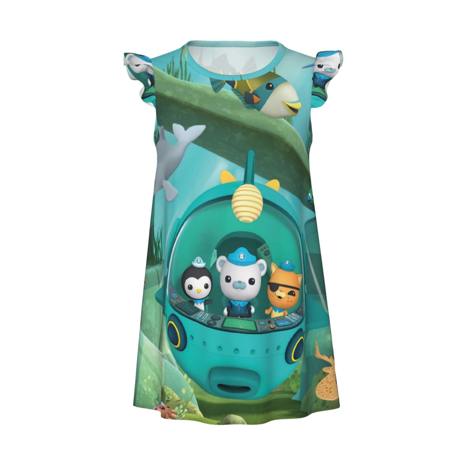 Octonauts Girls Nightgown Cute Printed Flutter Sleeve Pajamas Dress ...