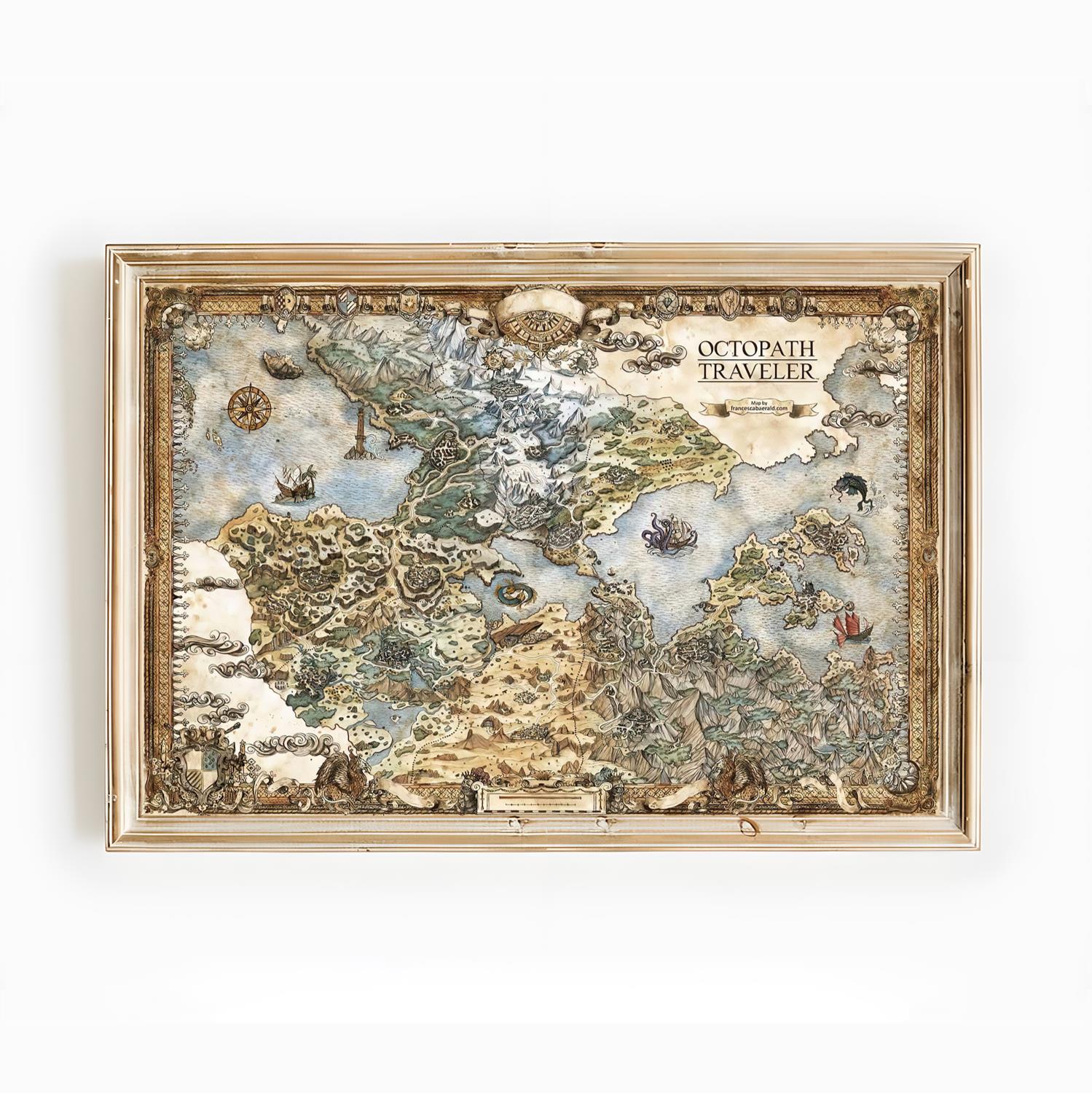 Octopath Traveler Alpha Trailer Map Wall Art, Old Maps Wall Art ...