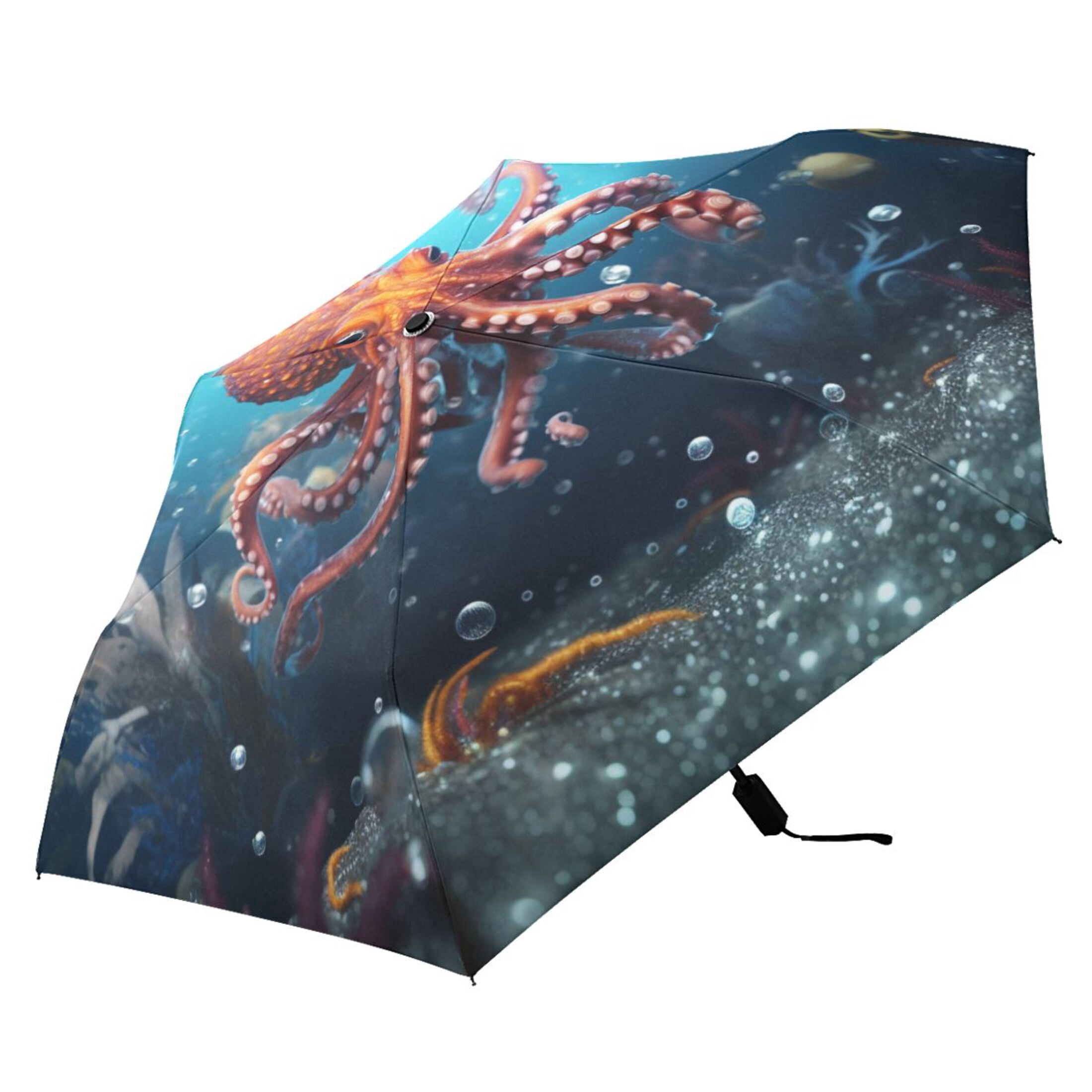 Octopu in Ocean Compact Folding Umbrella for Rain Windproof Travel ...