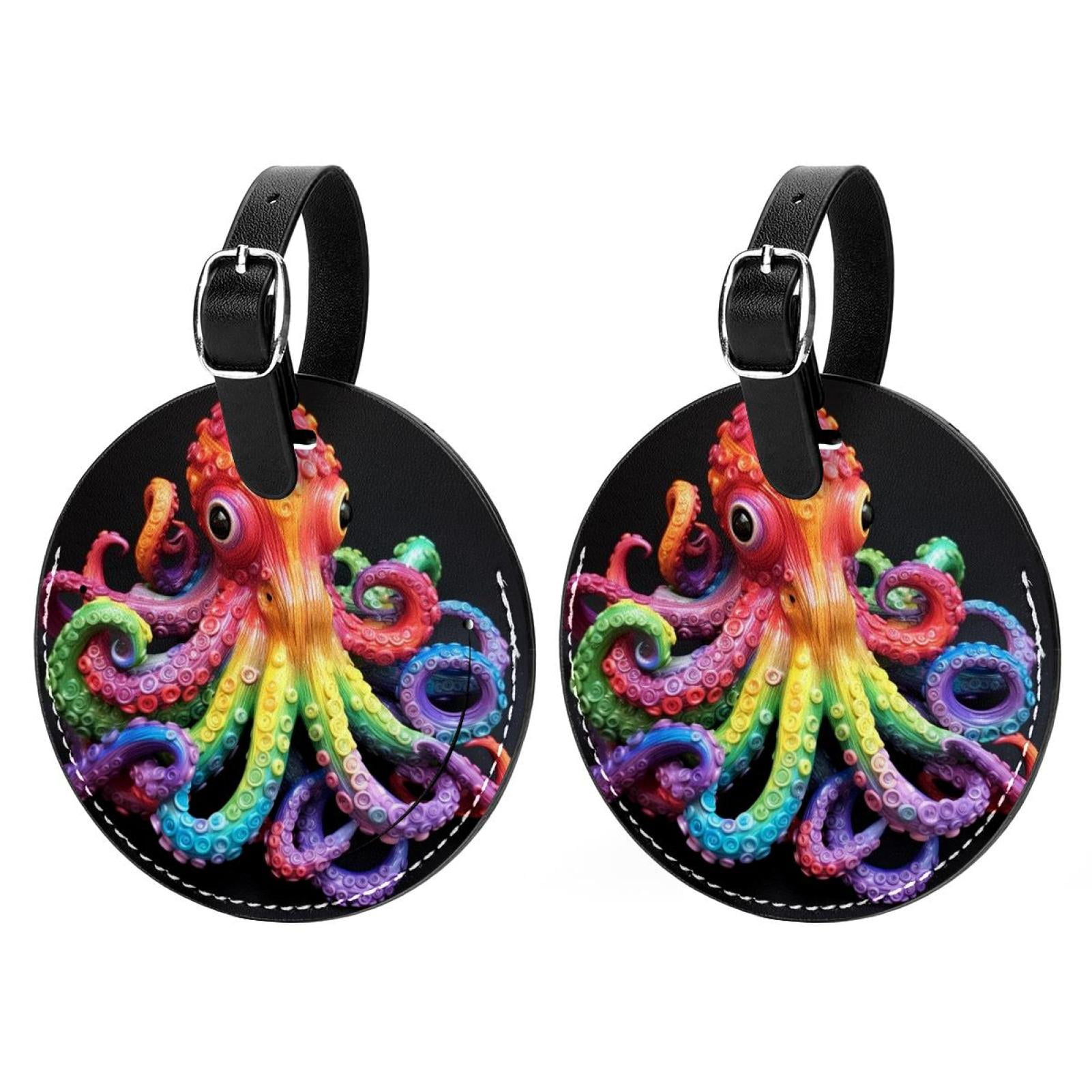 Octopus 2Pcs PU Leather Round Luggage Tags with Privacy Cover and Name ...