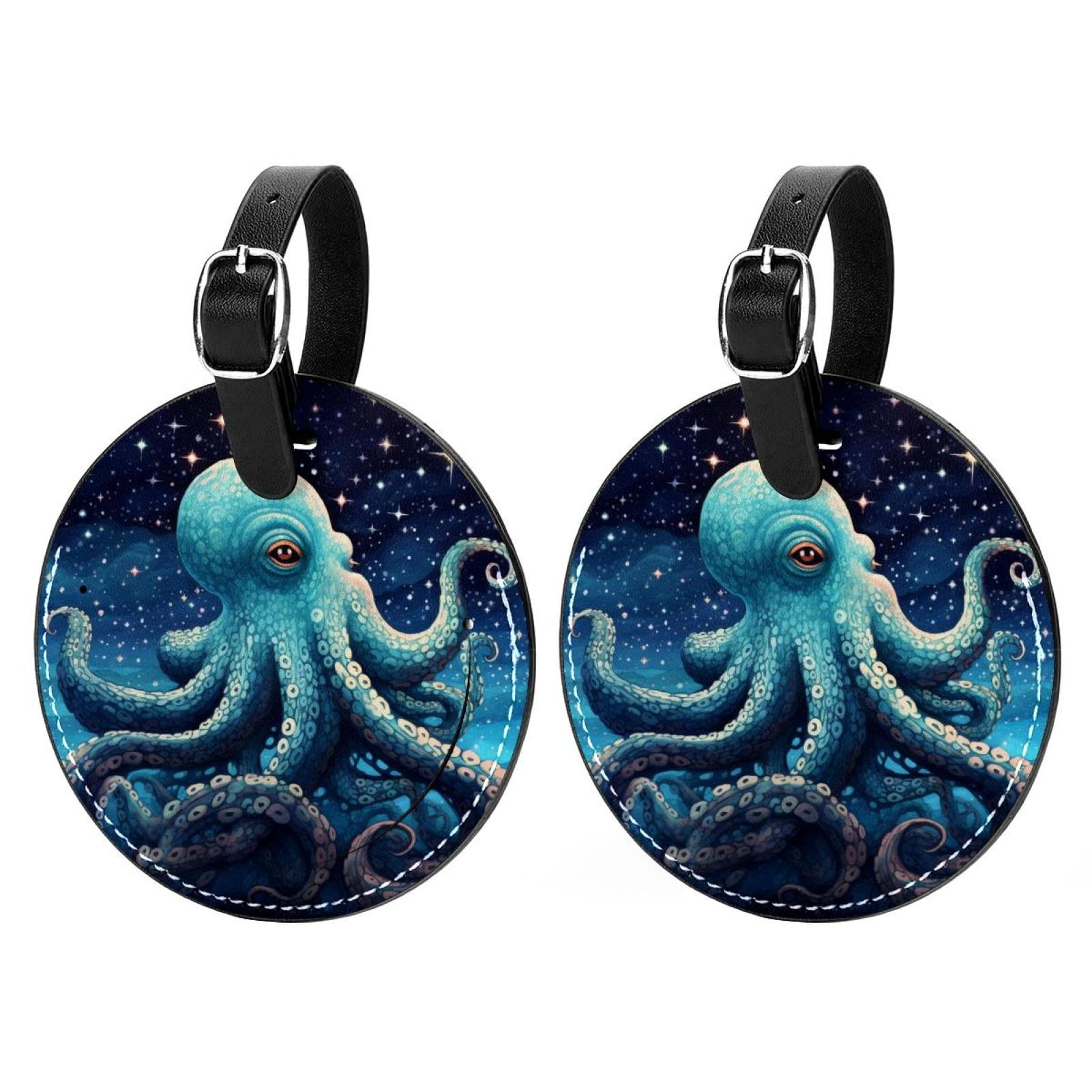 Octopus 2Pcs PU Leather Round Luggage Tags with Privacy Cover and Name ...