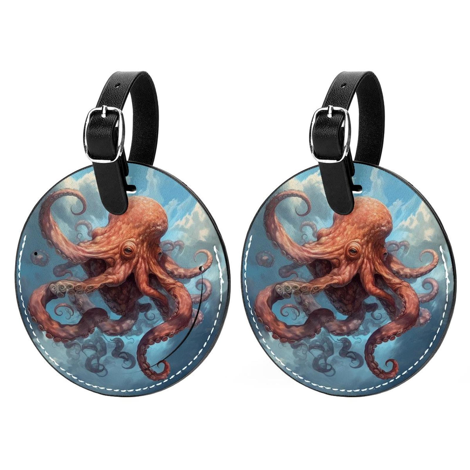 Octopus 2Pcs PU Leather Round Luggage Tags with Privacy Cover and Name ...