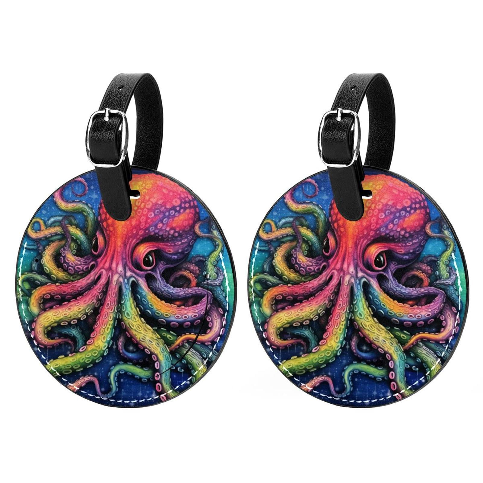 Octopus 2Pcs PU Leather Round Luggage Tags with Privacy Cover and Name ...