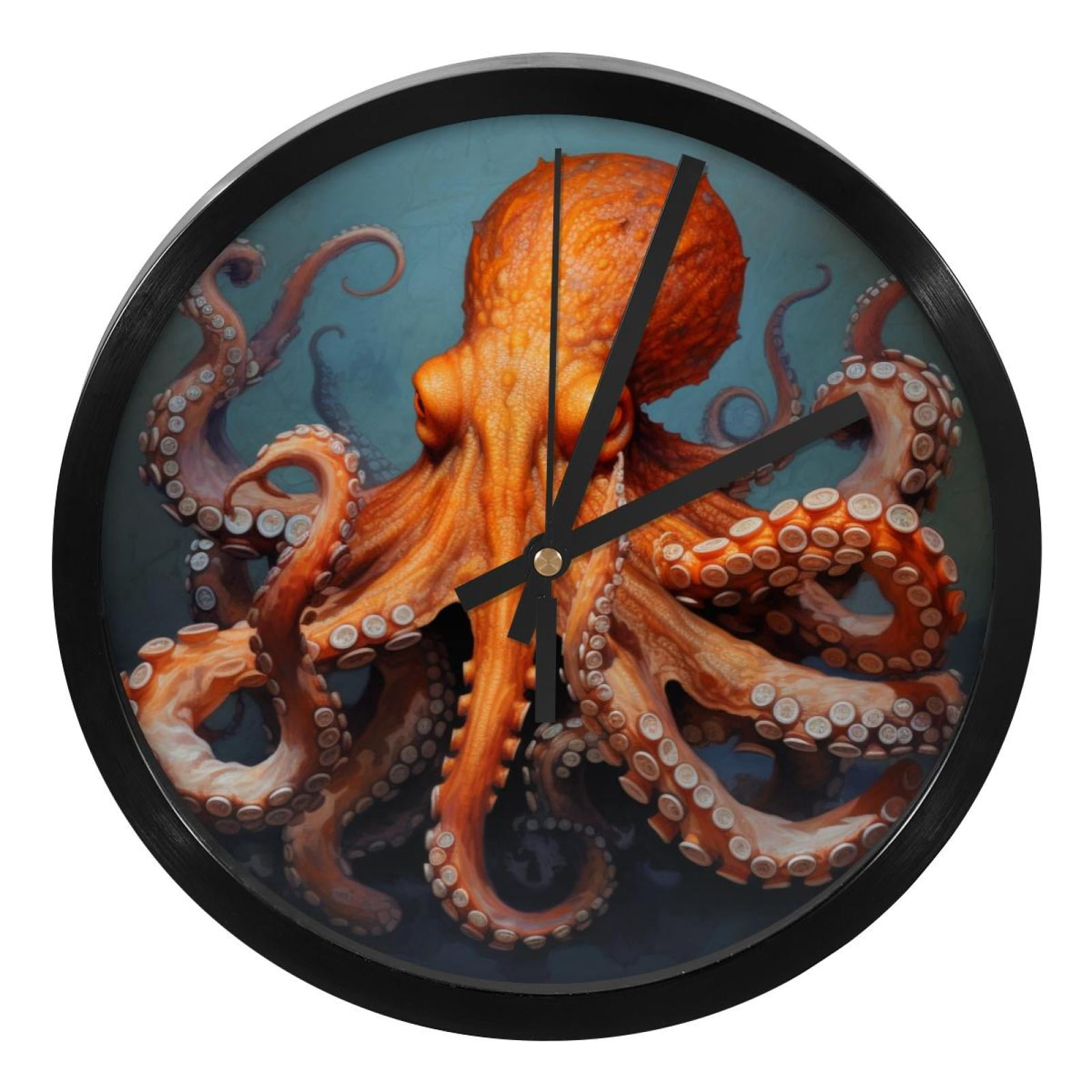 Octopus 9.8-Inch Round Wall Clock, Silent Non-Ticking Digital Clock ...
