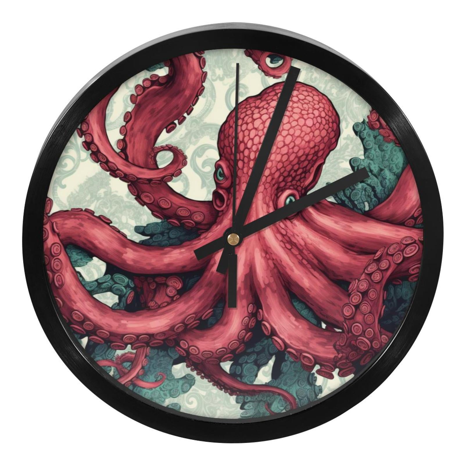 Octopus 9.8-Inch Round Wall Clock, Silent Non-Ticking Digital Clock ...