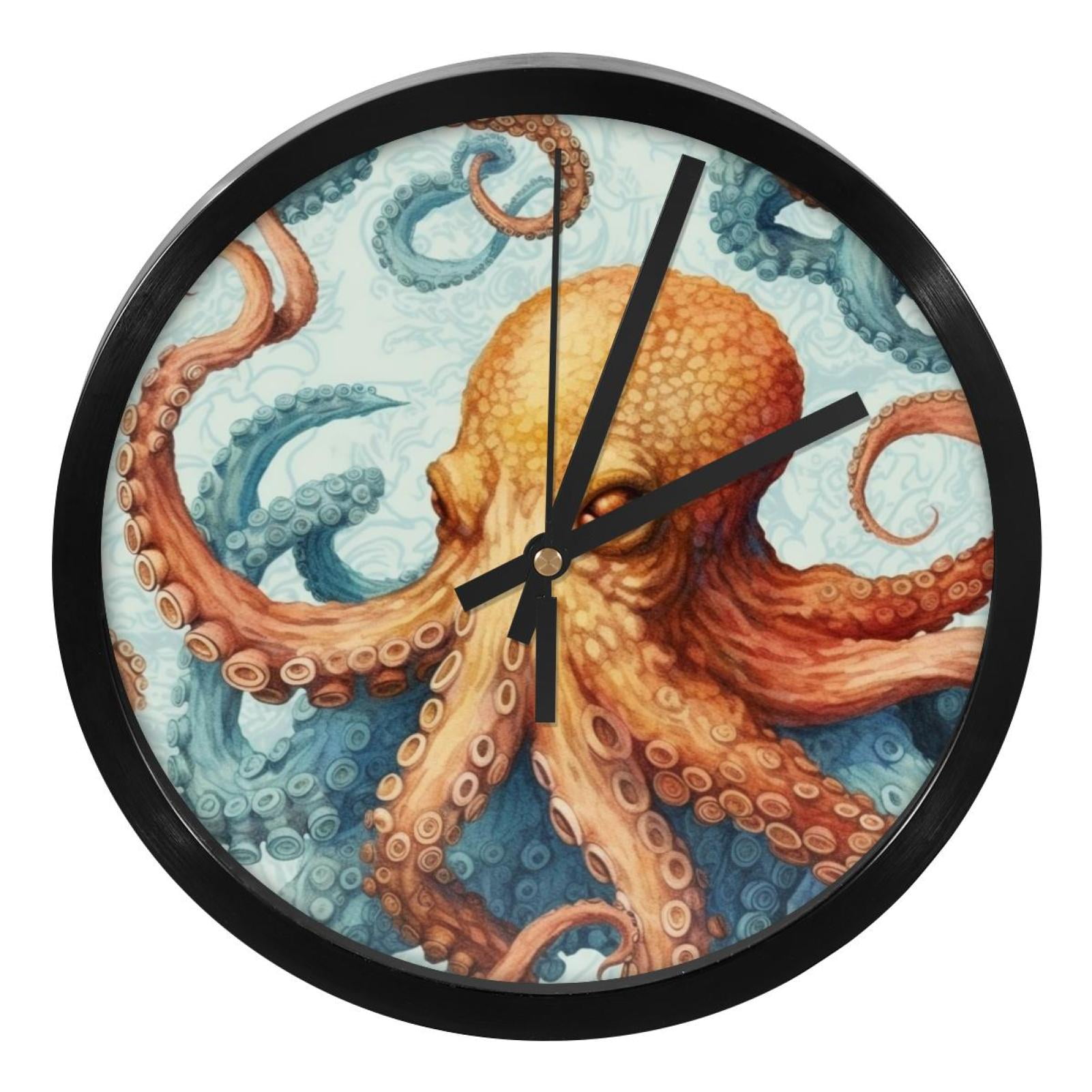 Octopus 9.8 Inch Silent Wall Clock, Non-Ticking Digital Round Clock ...