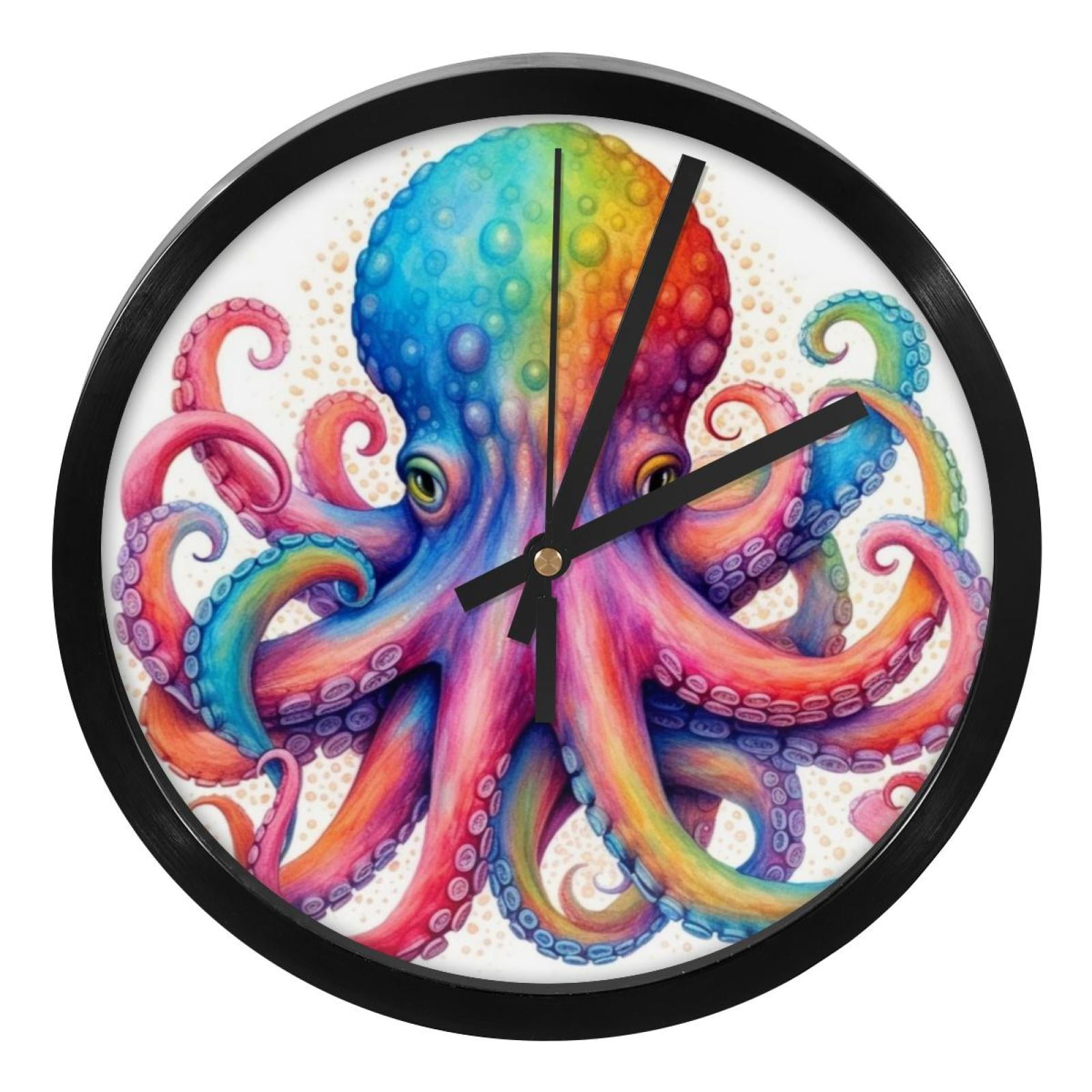 Octopus 9.8 Inches Silent Wall Clock, Round Digital Battery Operated ...