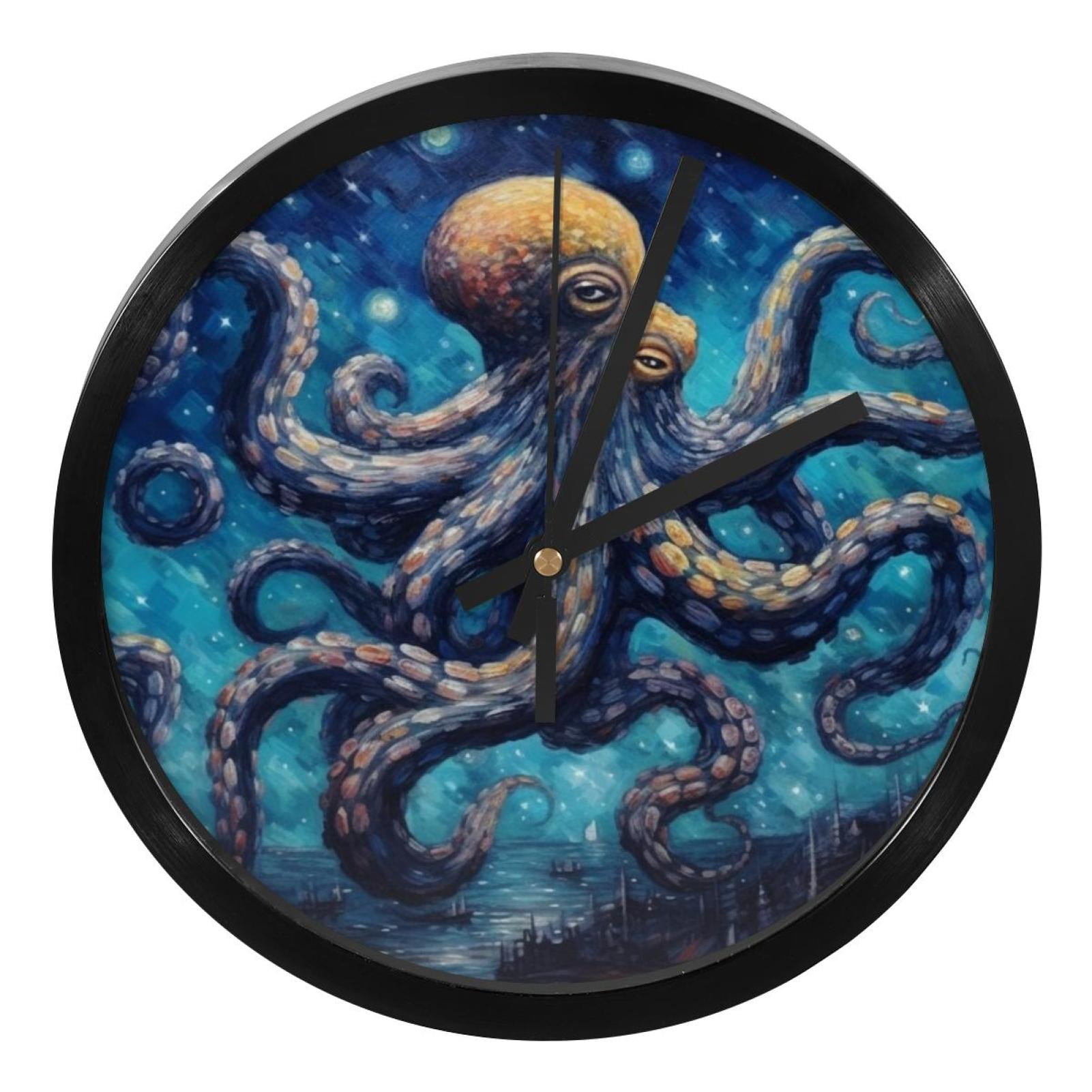 Octopus 9.8 Inches Wall Clock, Silent Non-Ticking Round Digital Clock ...
