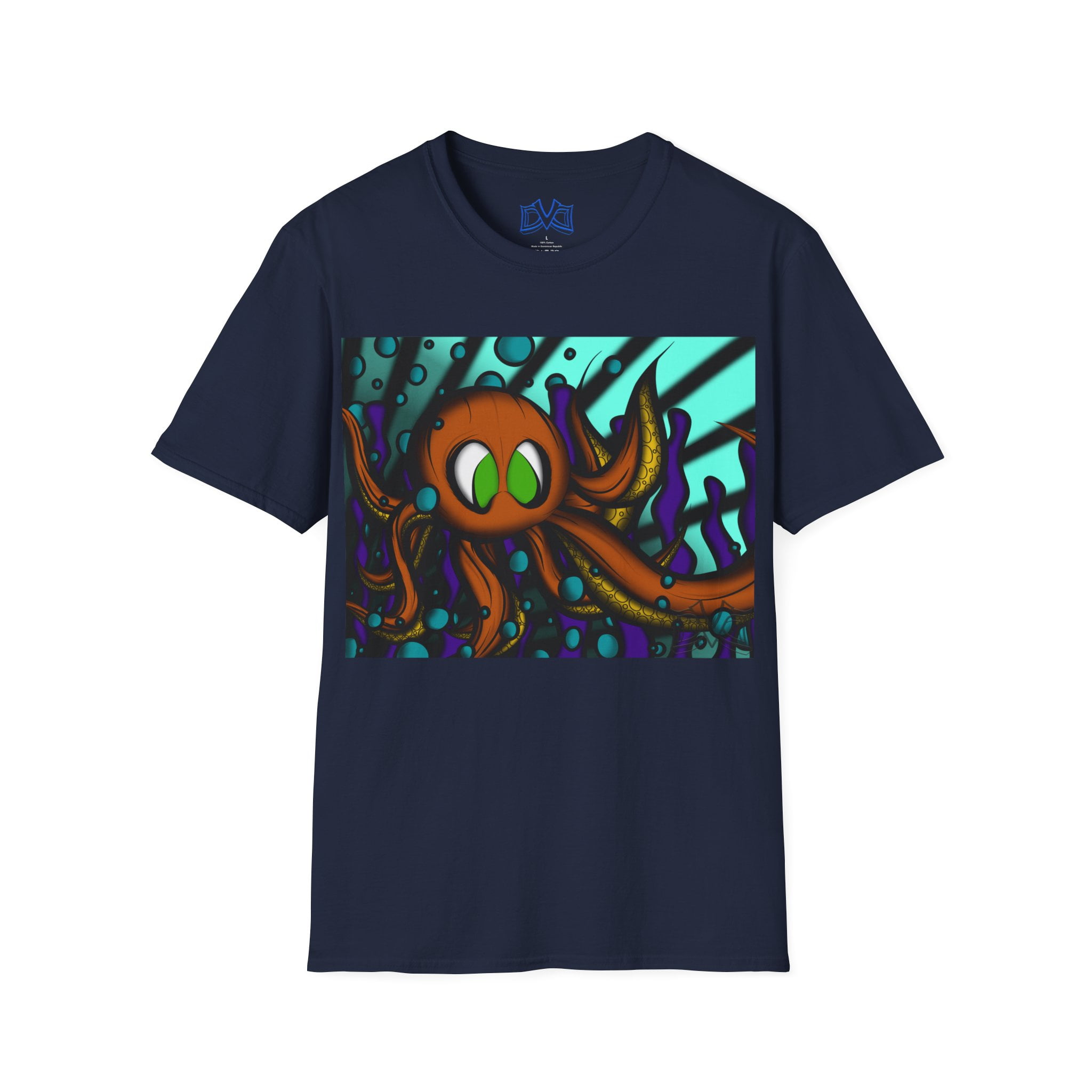 Octopus 9 tentacles, hand drawn art, skate & surf wear on a Unisex T ...