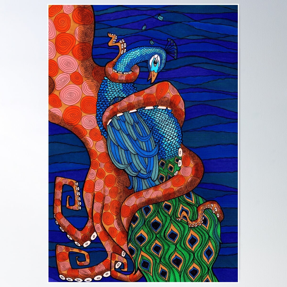 Octopus And Peacock Poster Wall Art, Modern Wall Decor For Living Room ...