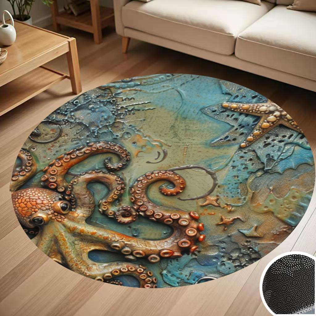 Octopus And Starfish Art Painting Round Carpet Living Room Bedroom Home ...