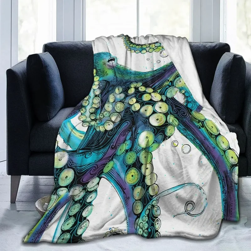 Octopus Aquatic Flannel Throw Blanket Super Lightweight Soft Warm ...