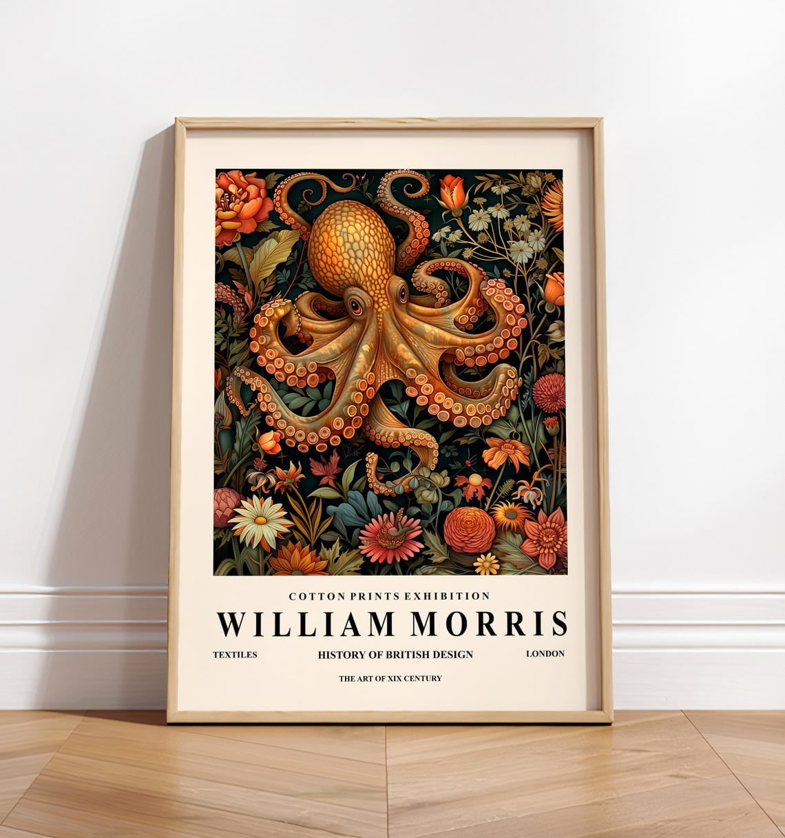 Octopus Art Print, William Morris Poster, Dark Cottagecore Art, Beachy ...