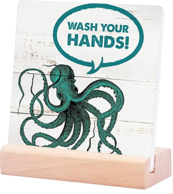 Octopus Bathroom Table Sign Plaque Home Decor, Wash Your Hands Octopus ...