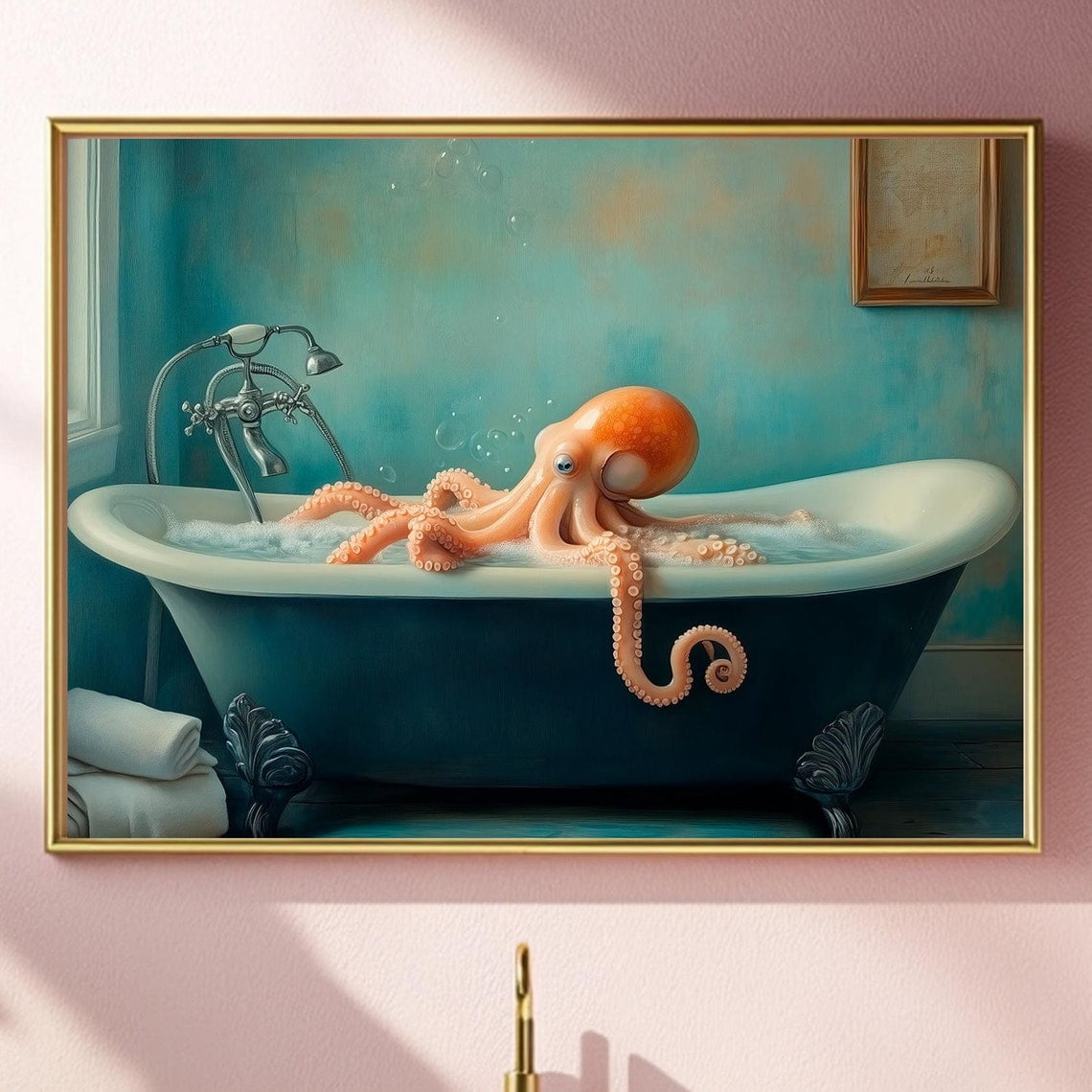 Octopus In The Bathtub Art Print, Funny Dark Humor, Bathroom Tub Wall ...