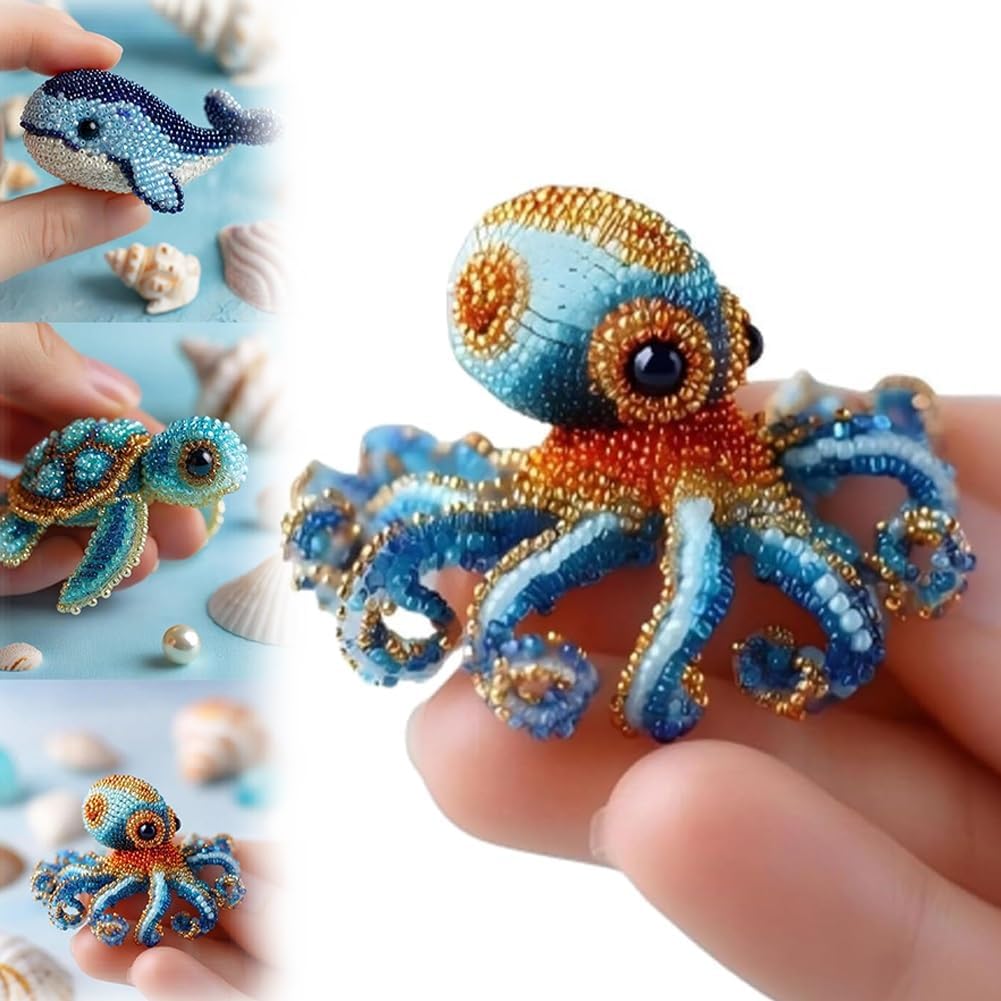 Octopus Bead Embroidery Kit, 3D Ocean Animals DIY Beadwork Craft Kit ...