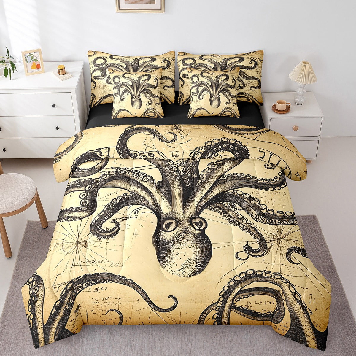 Octopus Bed In A Bag,Sealife Tentacles Bedding Set 7Pcs Twin Size ...