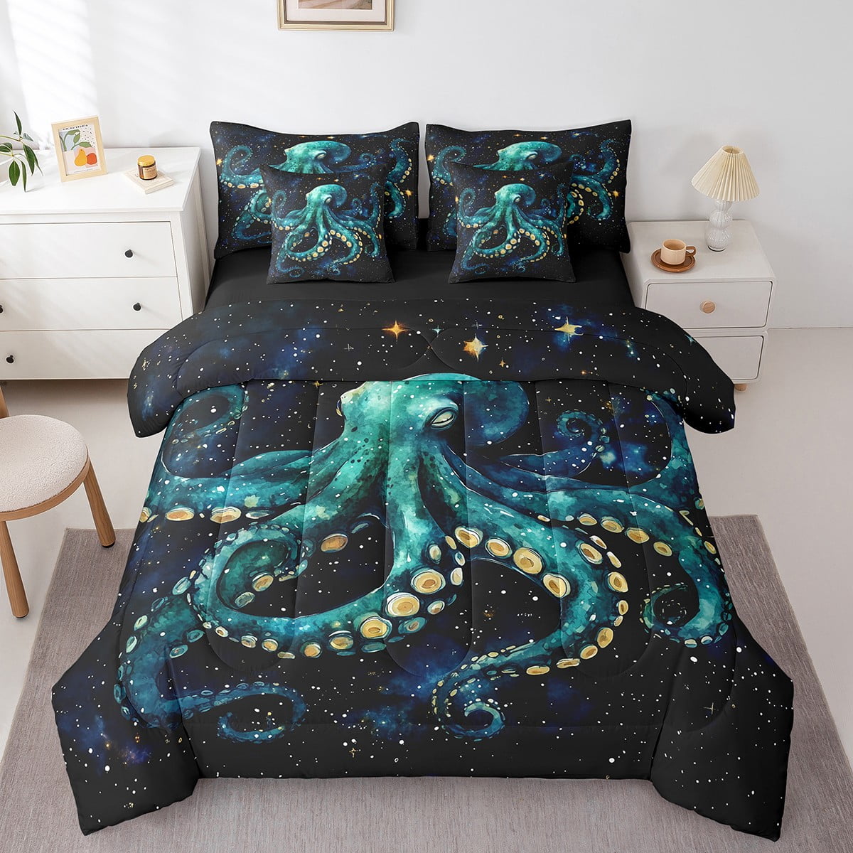 Octopus Bedding Set 7 Pieces Exotic Coastal Animlas Twin Comforter Set ...