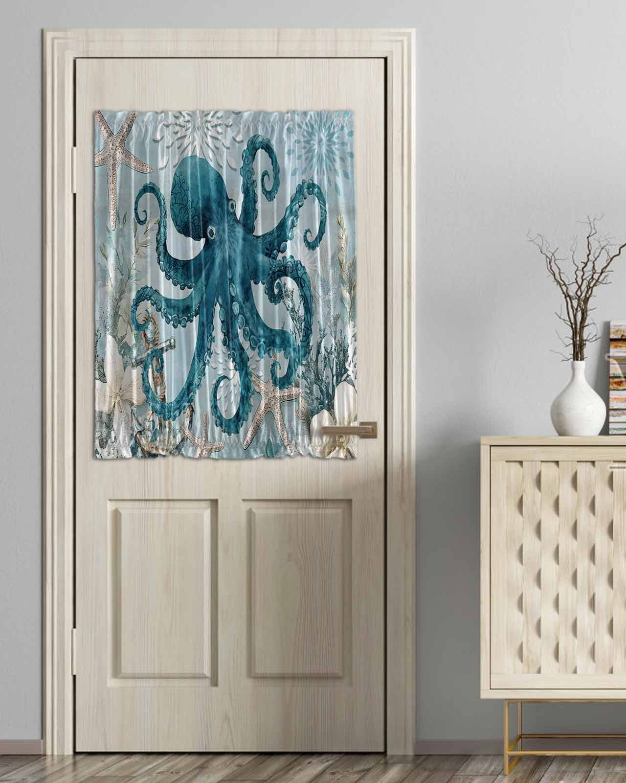 Octopus Blue Blackout Curtains, French Door Curtains for Door Window ...