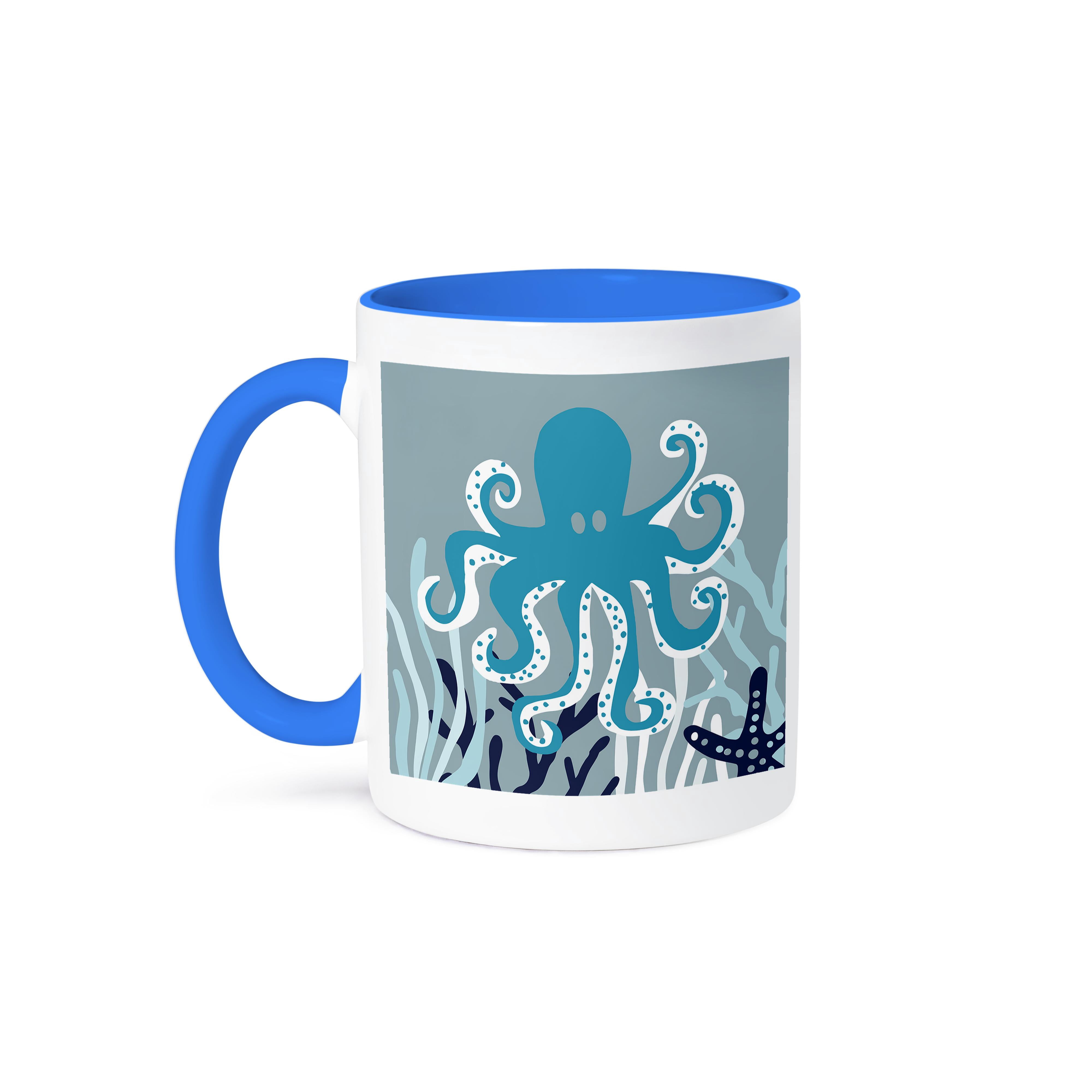 Octopus Blue Seaweed And Coral, 15oz Two-Tone Blue Mug - Walmart.com