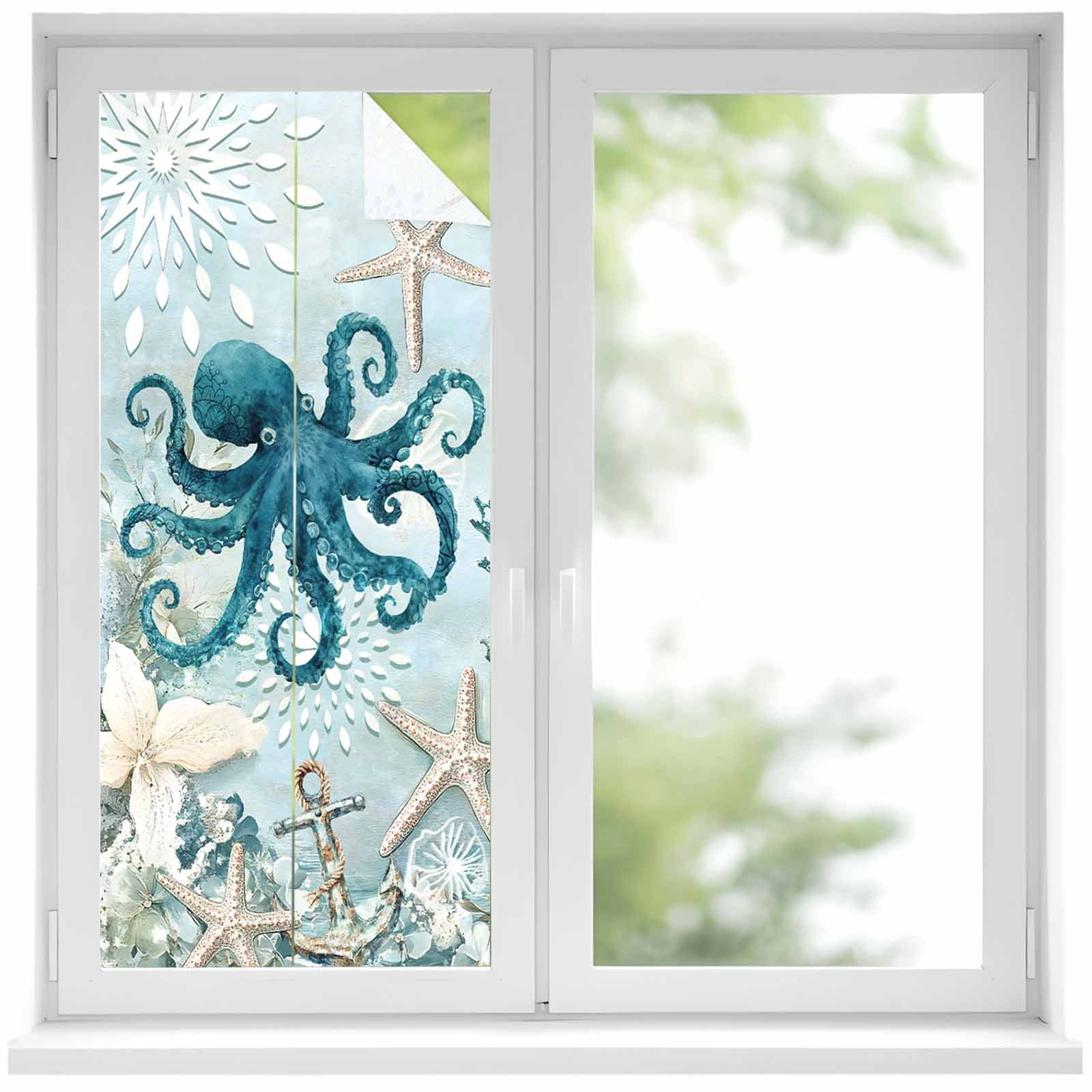 Octopus Blue Window Privacy Film, Coastal Starfish Nautical Anchor ...