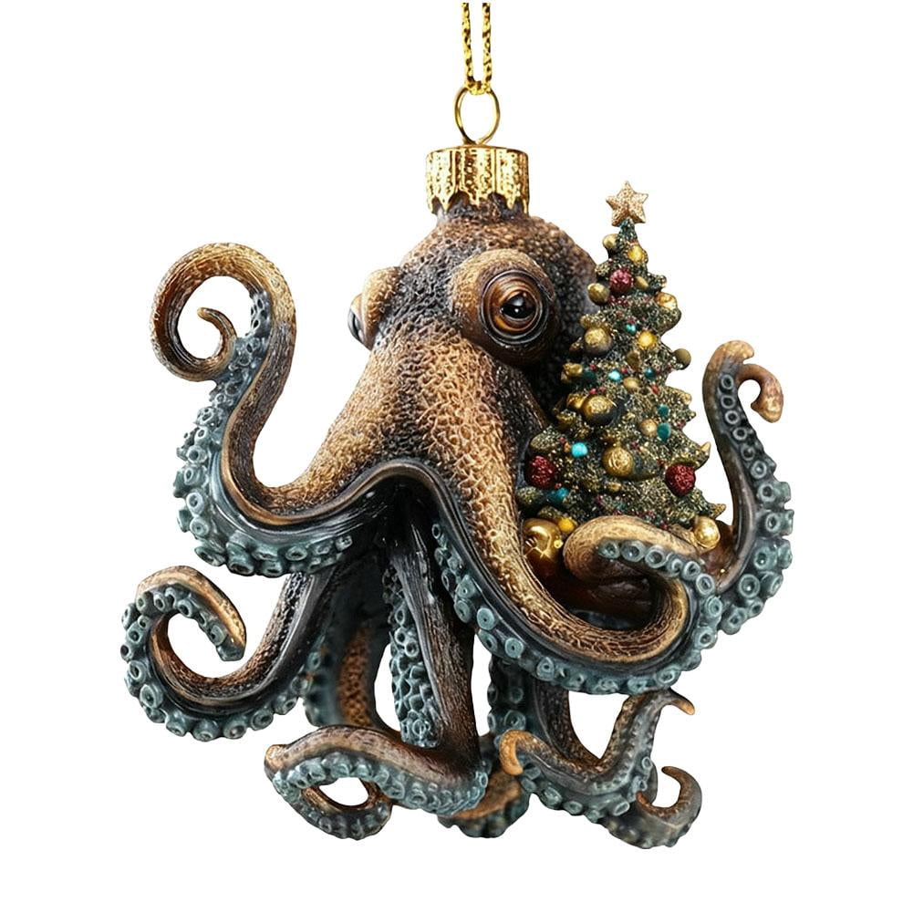 Octopus Christmas Ornament 2025,Funny Octopus Santa Christmas Ornament ...