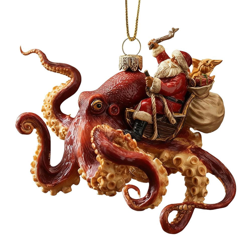 Octopus Christmas Ornament 2025,Funny Octopus Santa Christmas Ornament ...