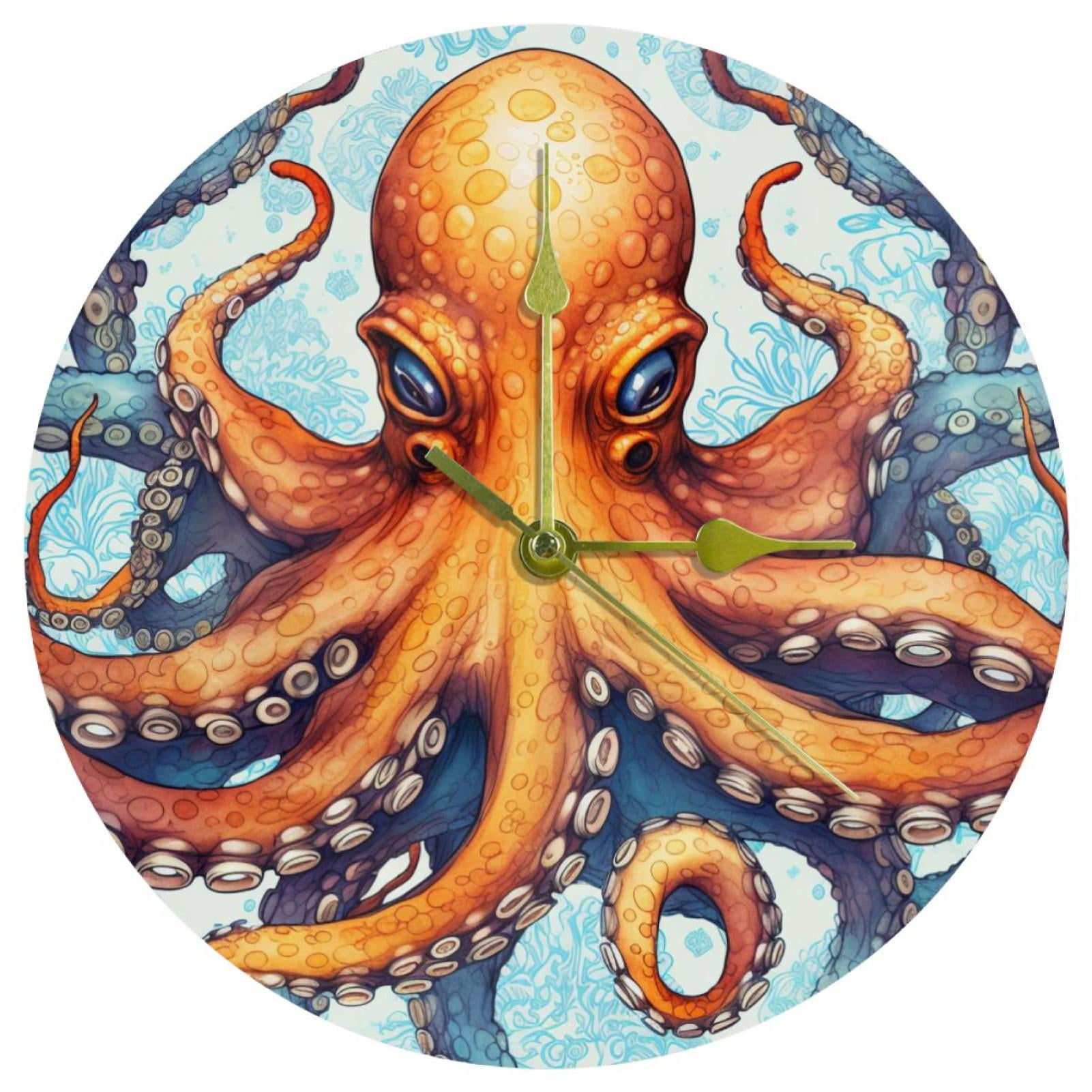 Octopus Circular Acrylic Wall Clock - Stylish Timepiece for Modern ...