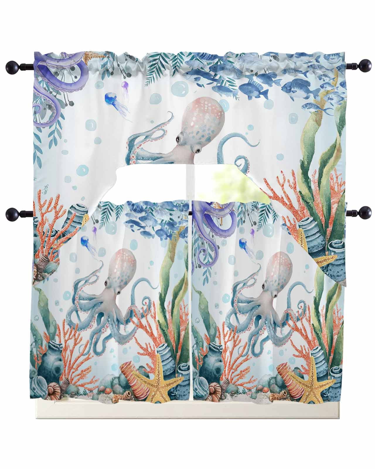 Octopus Coastal Swag Curtains for Living Room/Bedroom Windows, Summer ...