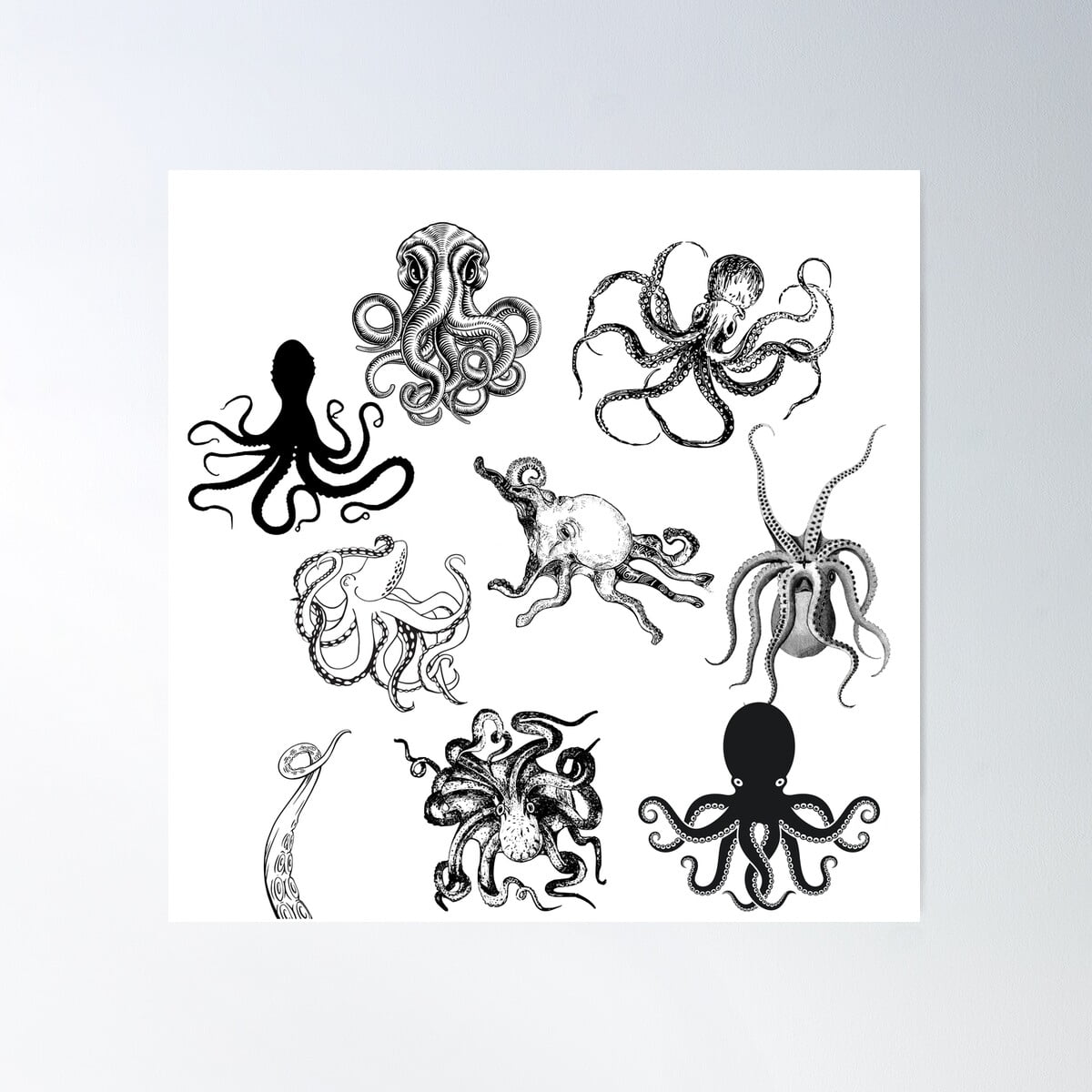 Octopus Collage Dark Academia Aesthetic Poster Wall Art, Modern Wall ...