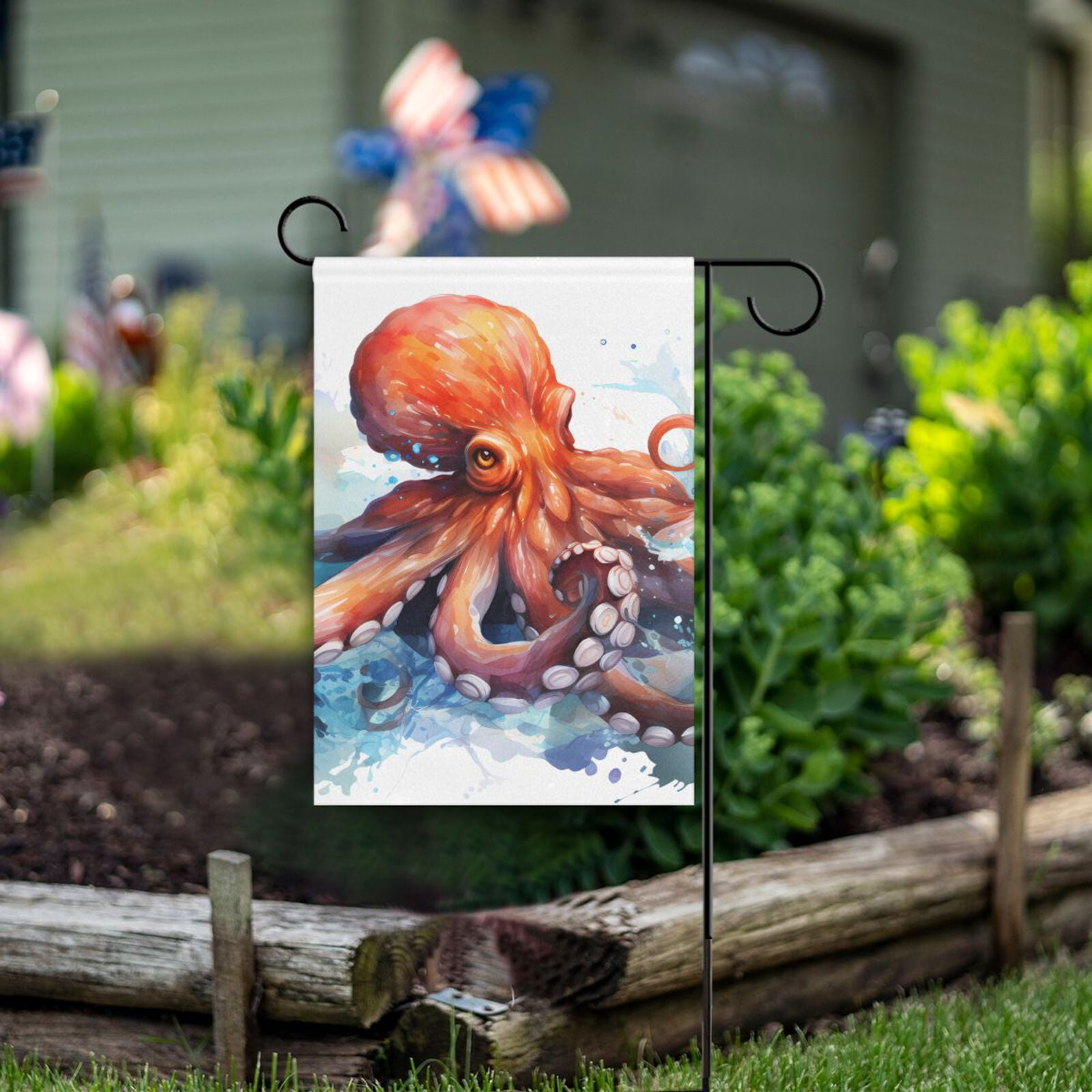 Octopus Colorful Garden Flag Double Sided Outdoor Banners for Courtyard ...