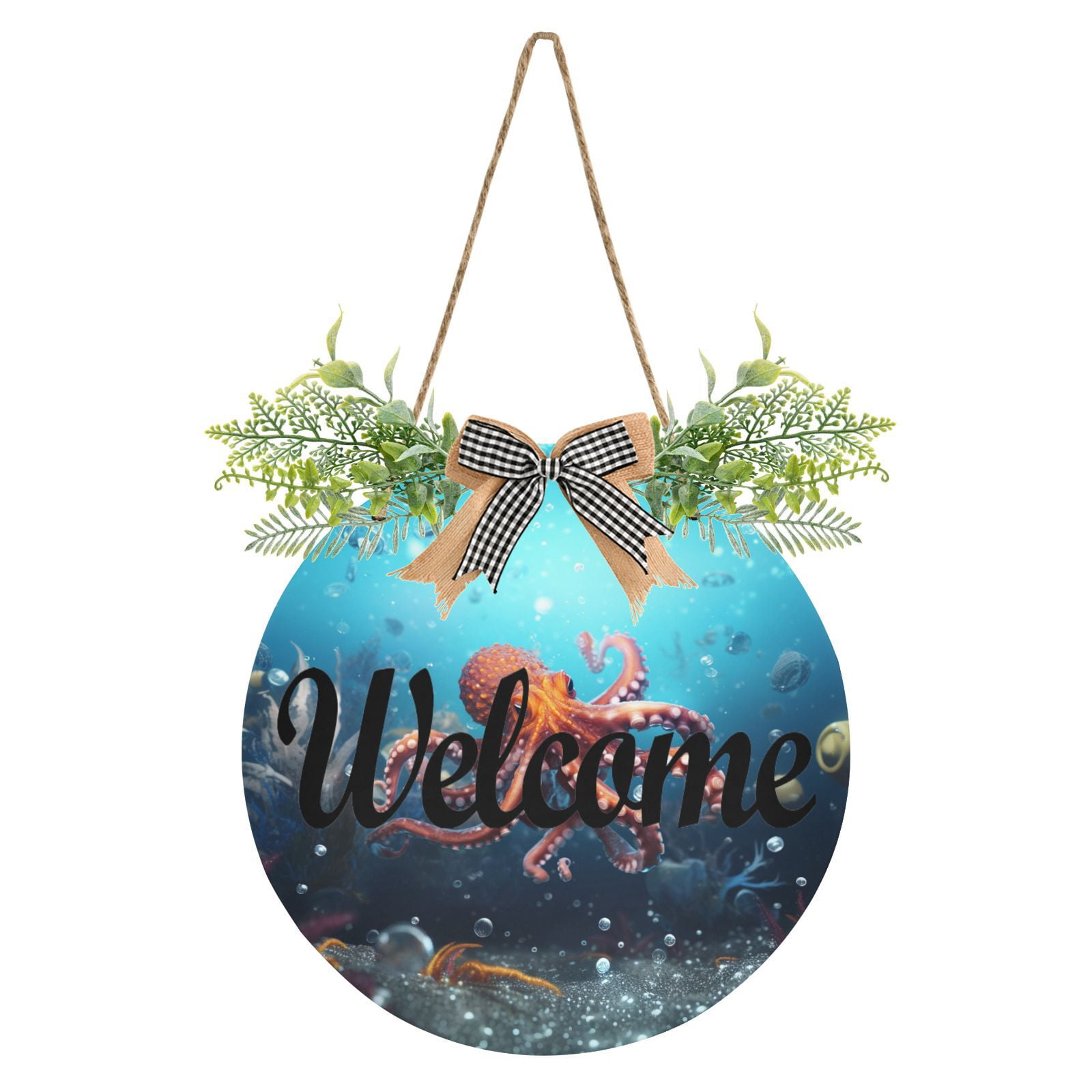 Octopus Conches Shells Welcome Sign for Front Door Wreath Door Sign for ...