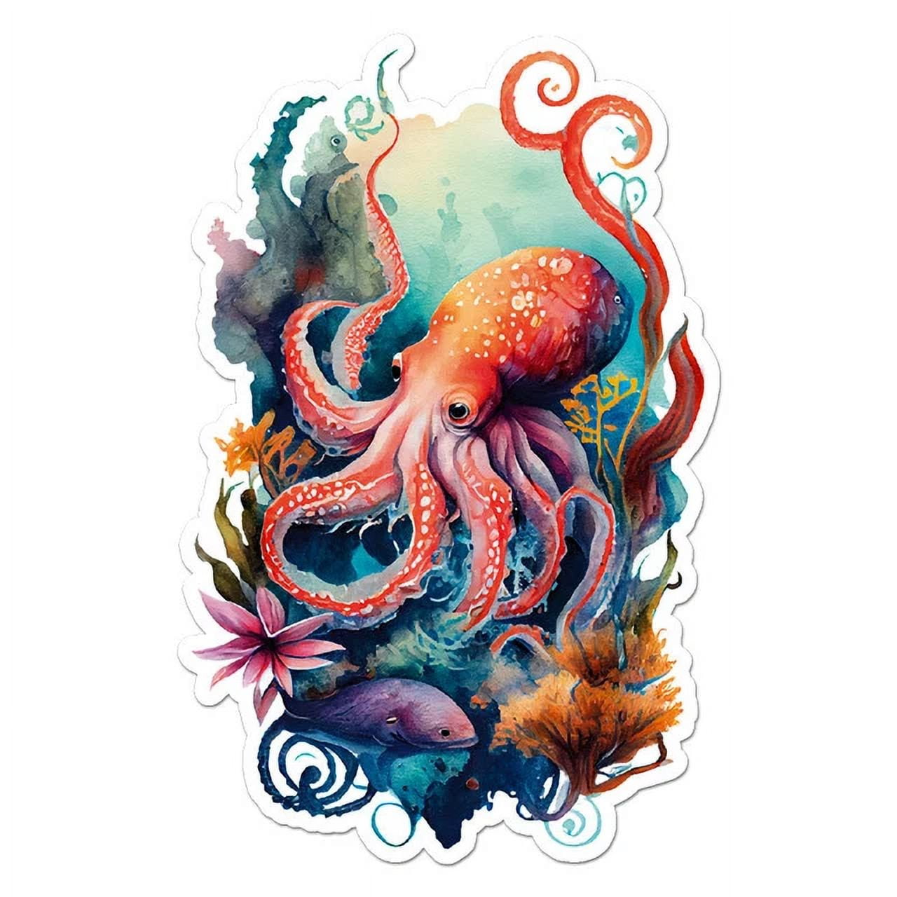 Octopus Coral Reef Sticker Indoor Outdoor Phone Decal Water Bottle ...