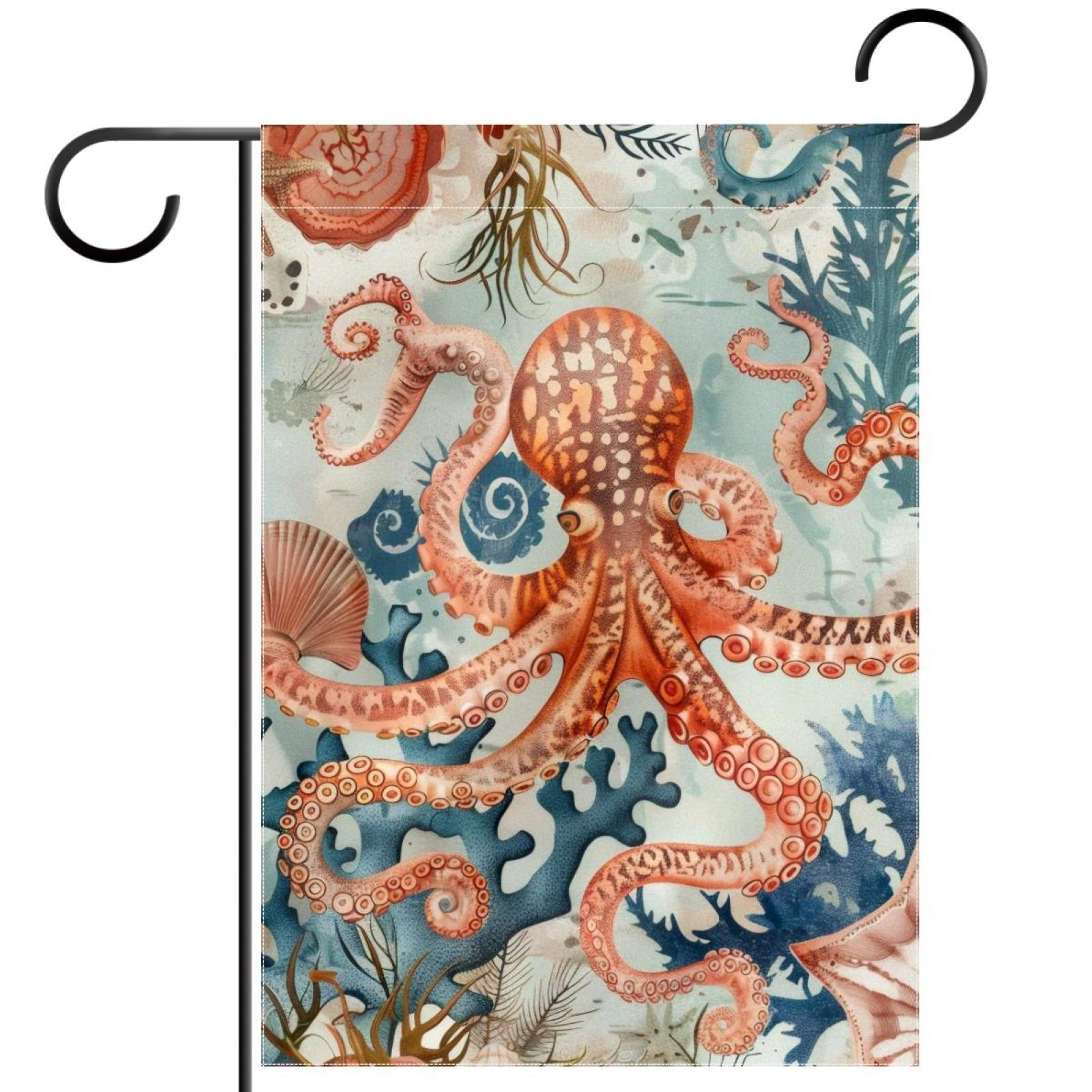 Octopus Coral Sea Star Conch Aesthetic Ocean Pattern Garden Flag Double ...