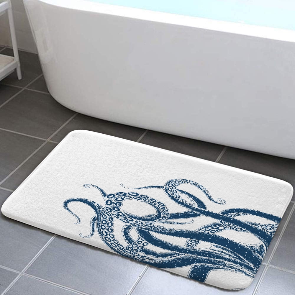 Octopus Decor Bath Mat for Bathroom, Funny White Sea Monster Kraken ...