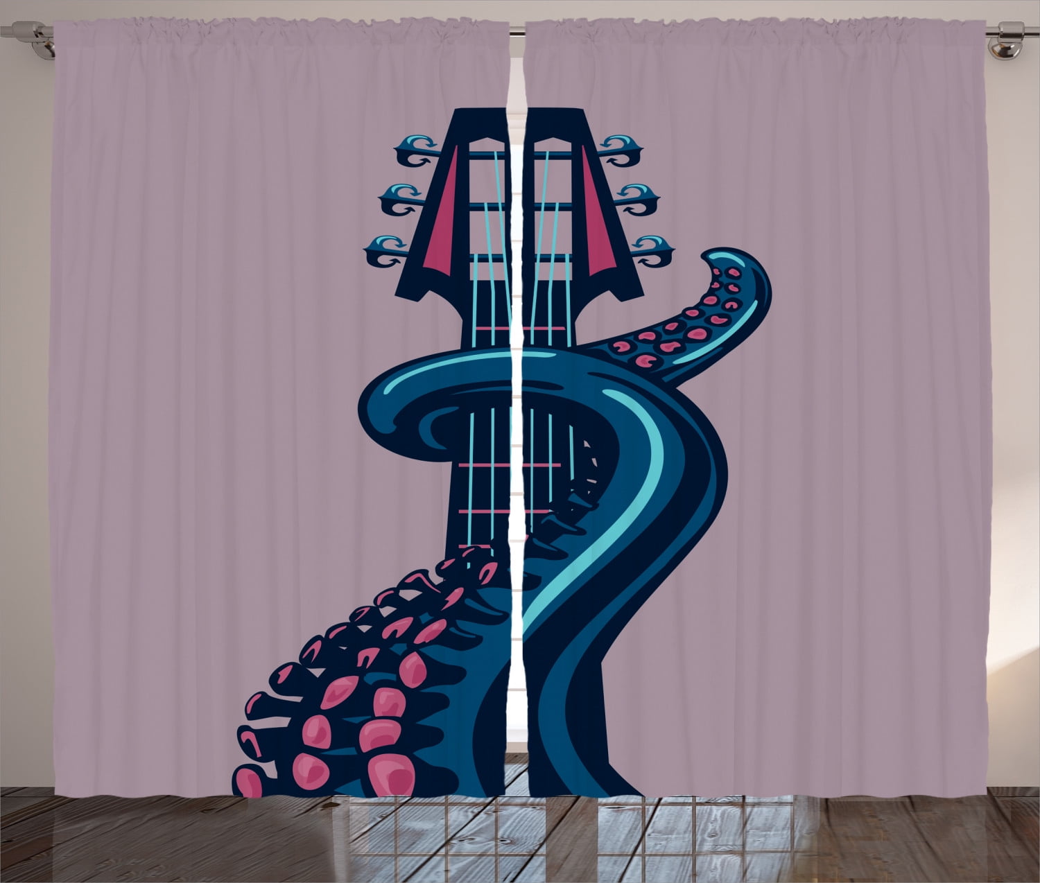 Ambesonne Octopus Curtains 2 Panel Set, Guitar Music, 108" x 84", Lilac ...