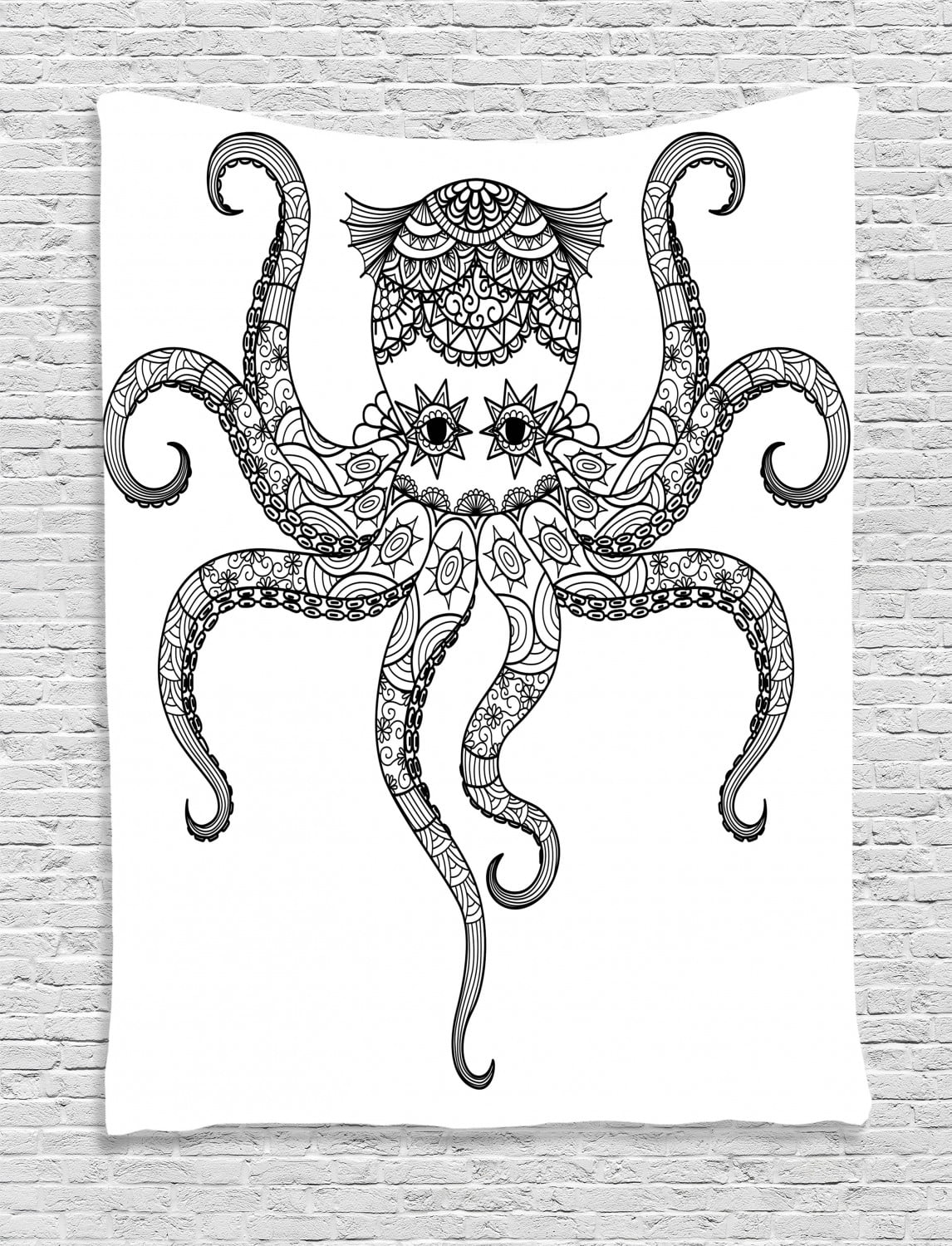 Octopus Decor Wall Hanging Tapestry, Octopus Doodle Cultural Ethnic ...
