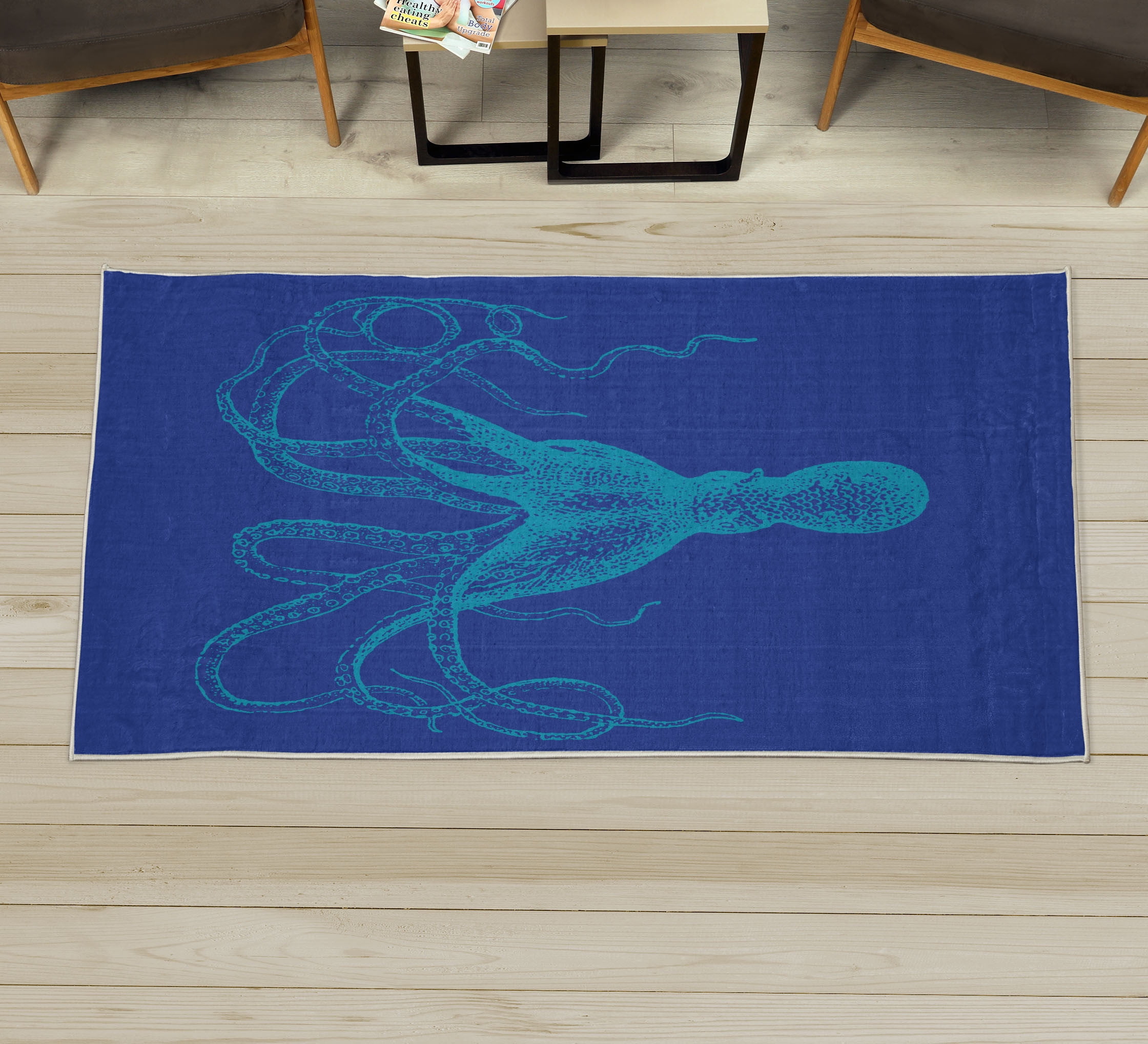 Octopus Decorative Rug, Monochrome Marine Animal Tentacles in Sketch ...