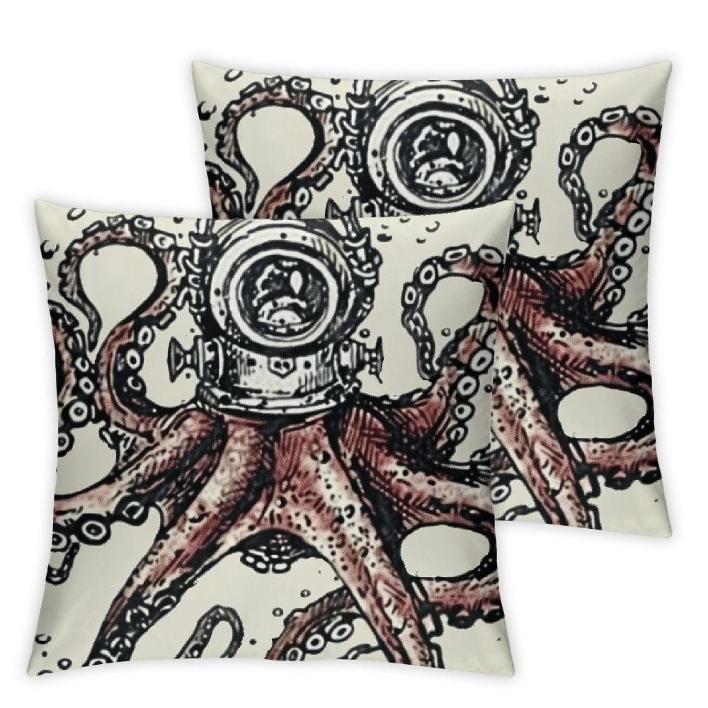 Octopus Decorative Throw Pillow Case Pack Vintage Style Diver Octopus ...