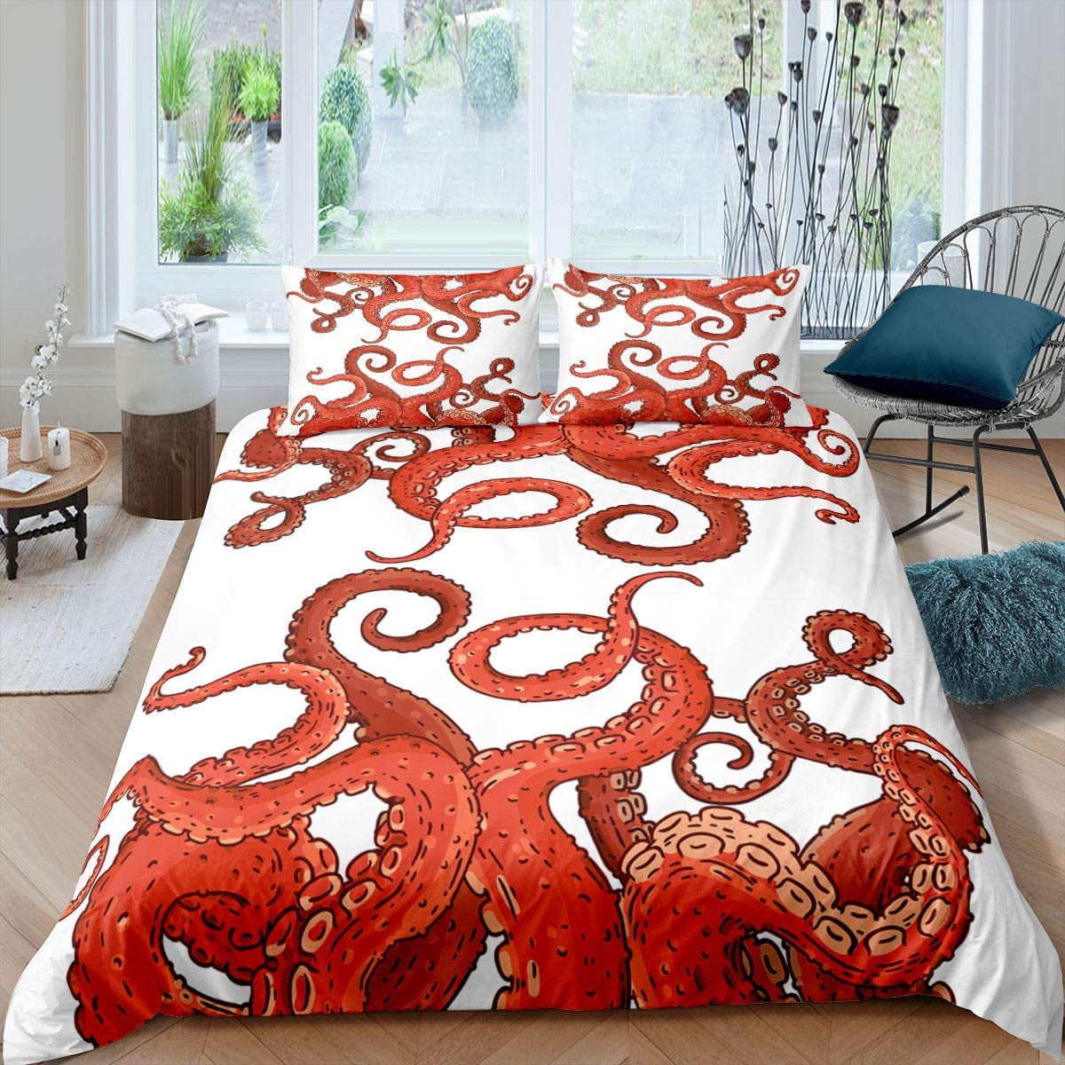 Octopus Duvet Cover Set Cartoon Octopus Tentacles Polyester Comforter ...